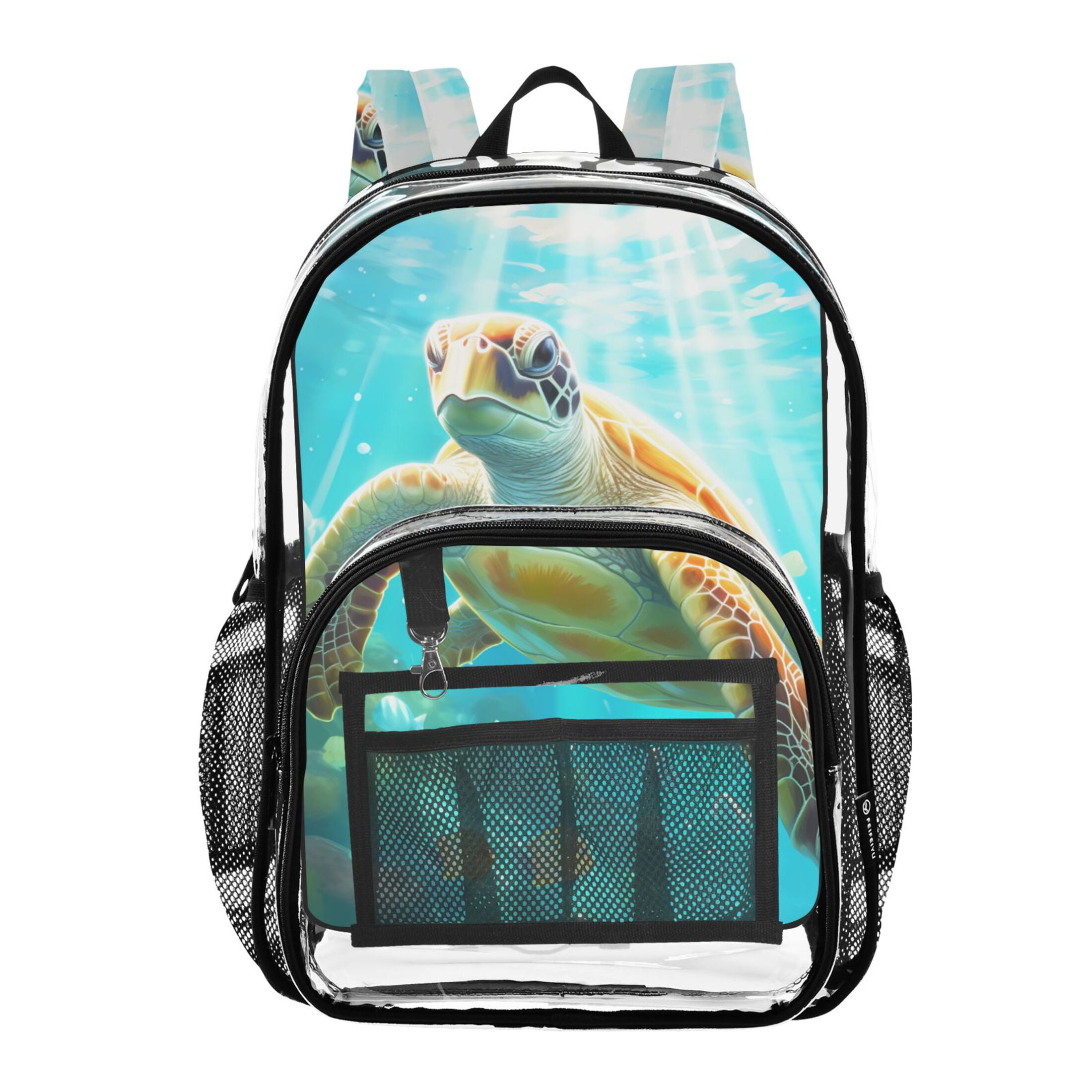 ALAZA Clear Backpack Big Sea Turtle in Sea Blue PVC Transparent BookBag ...