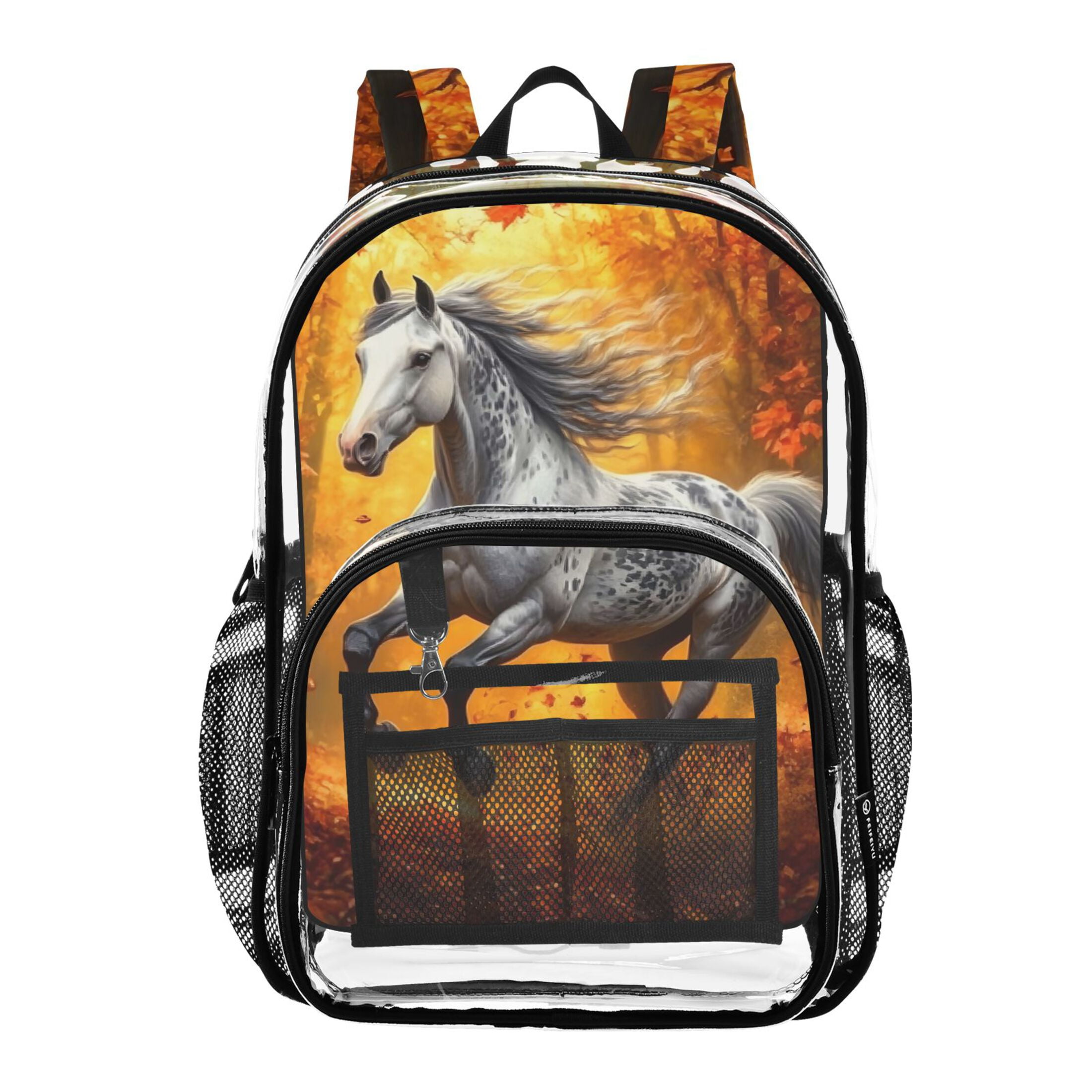 ALAZA Clear Backpack Horse and Maple Leaf PVC Transparent BookBag ...