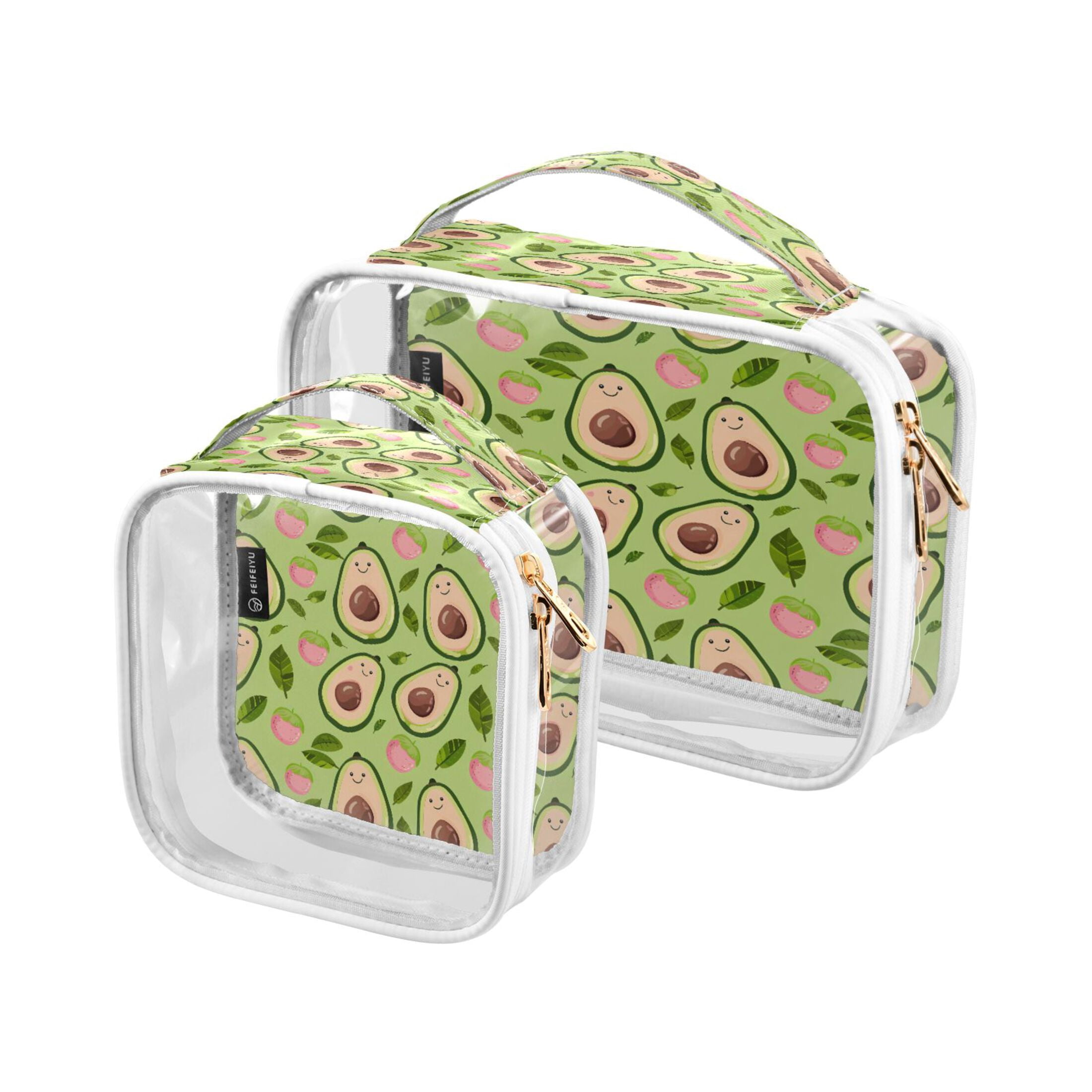 ALAZA Clear Cosmetic Bag Avocado and Cute Strawberry Makeup Bags 2 Pcs ...