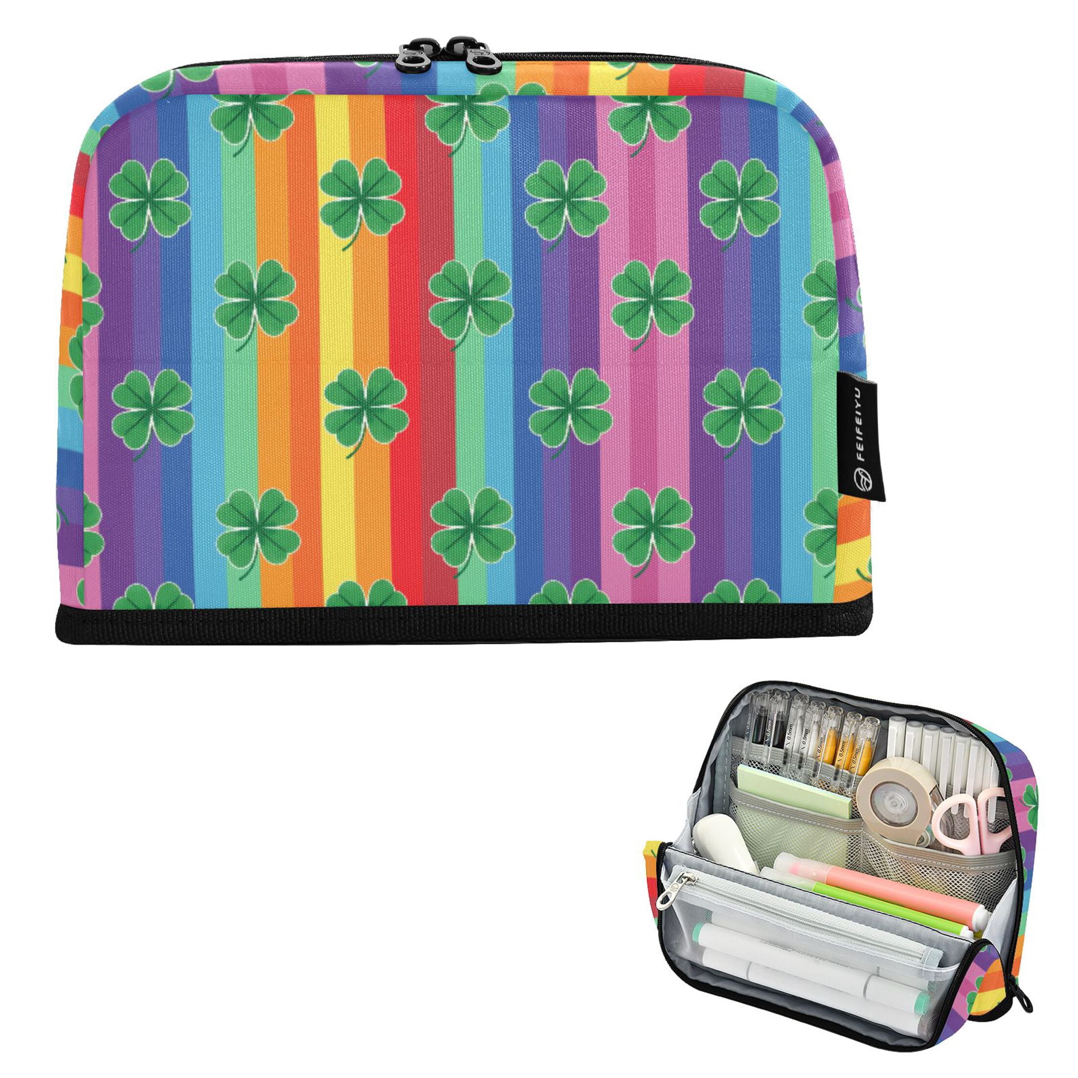 ALAZA Clover Rainbow Stripes Pencil Case Pen Pouch Bag Large Capacity ...