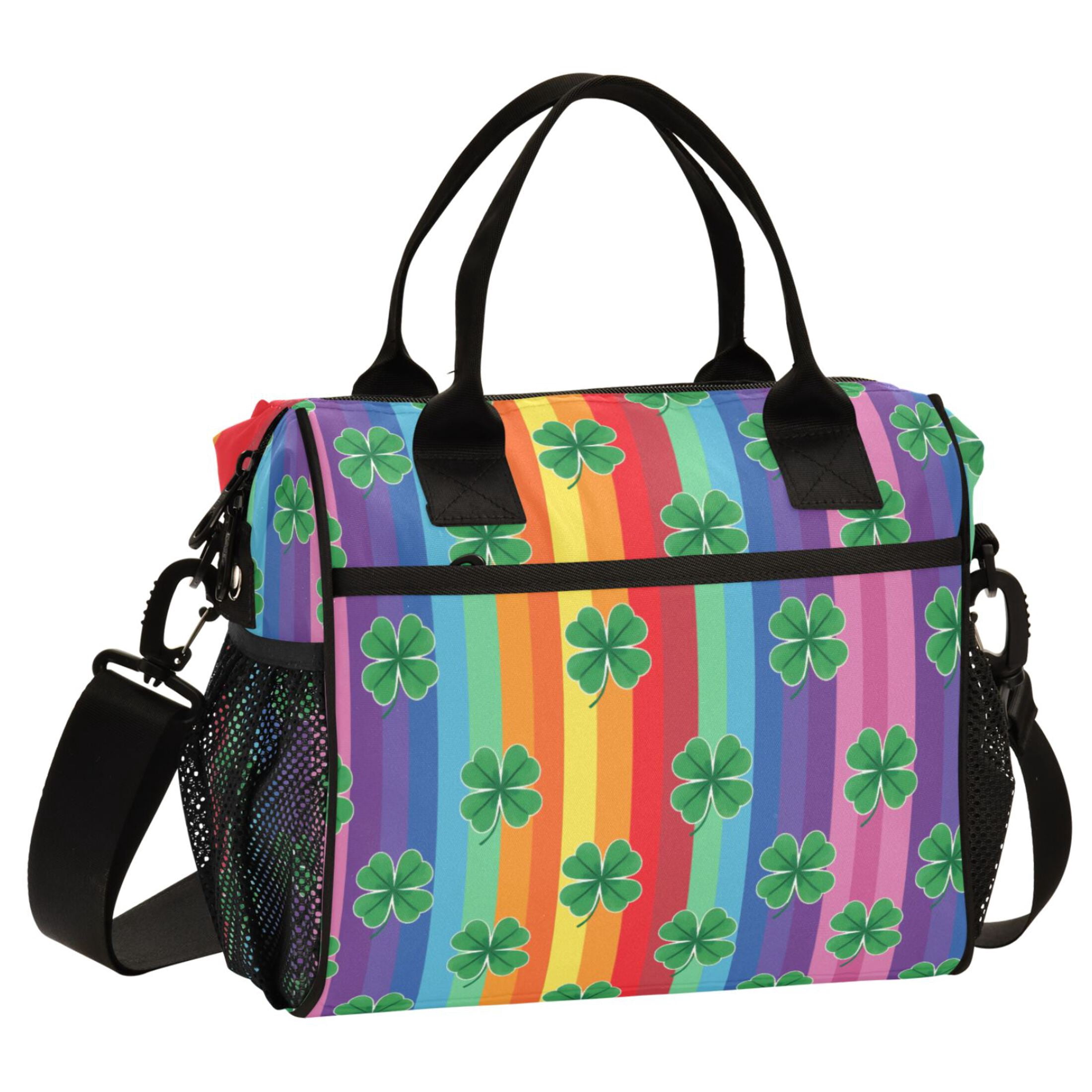 ALAZA Clover Rainbow Stripes Print Cooler Lunch Bag Insulated Reusable ...