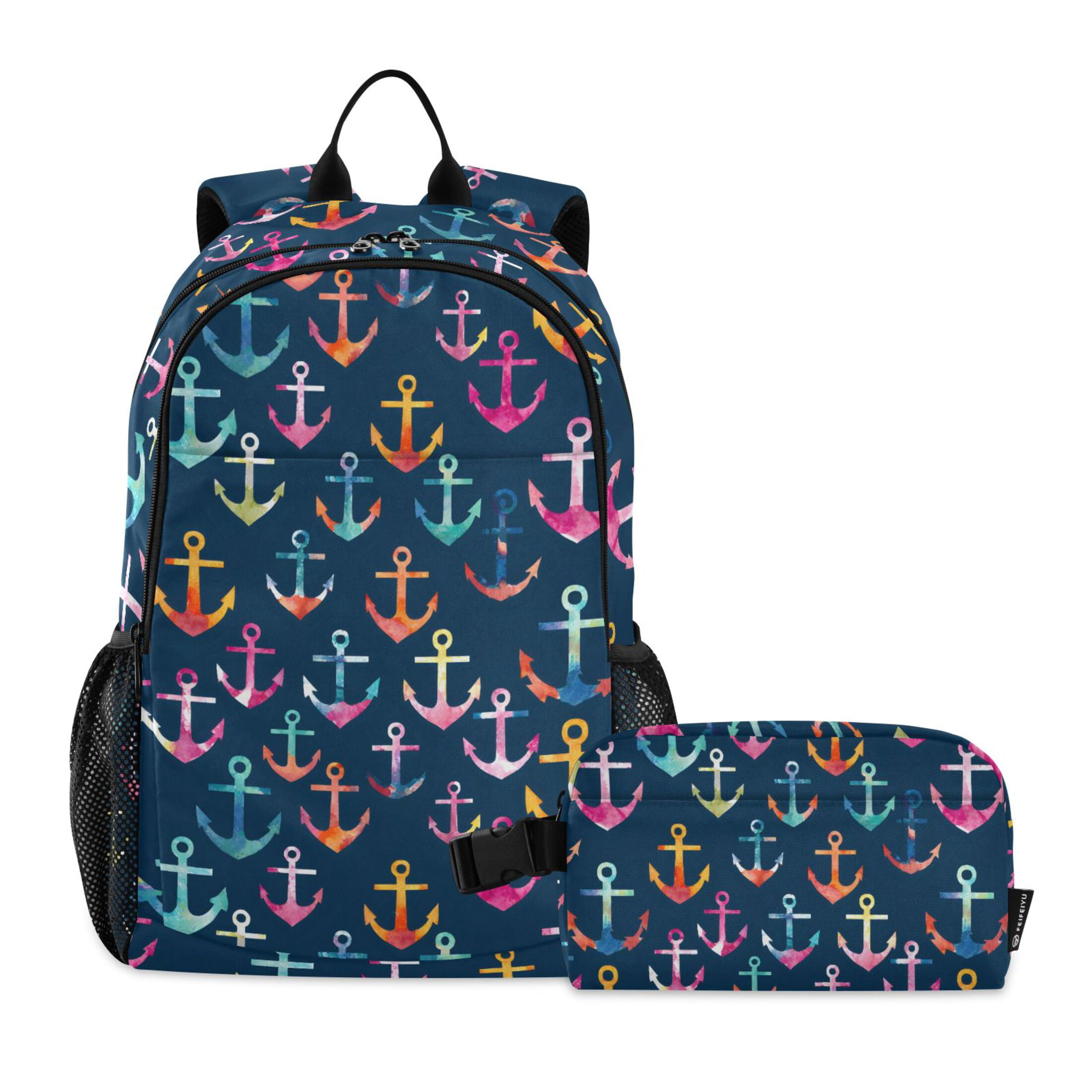 ALAZA Colorful Anchors School Backpack Lunch Box Set Student Bookbag ...