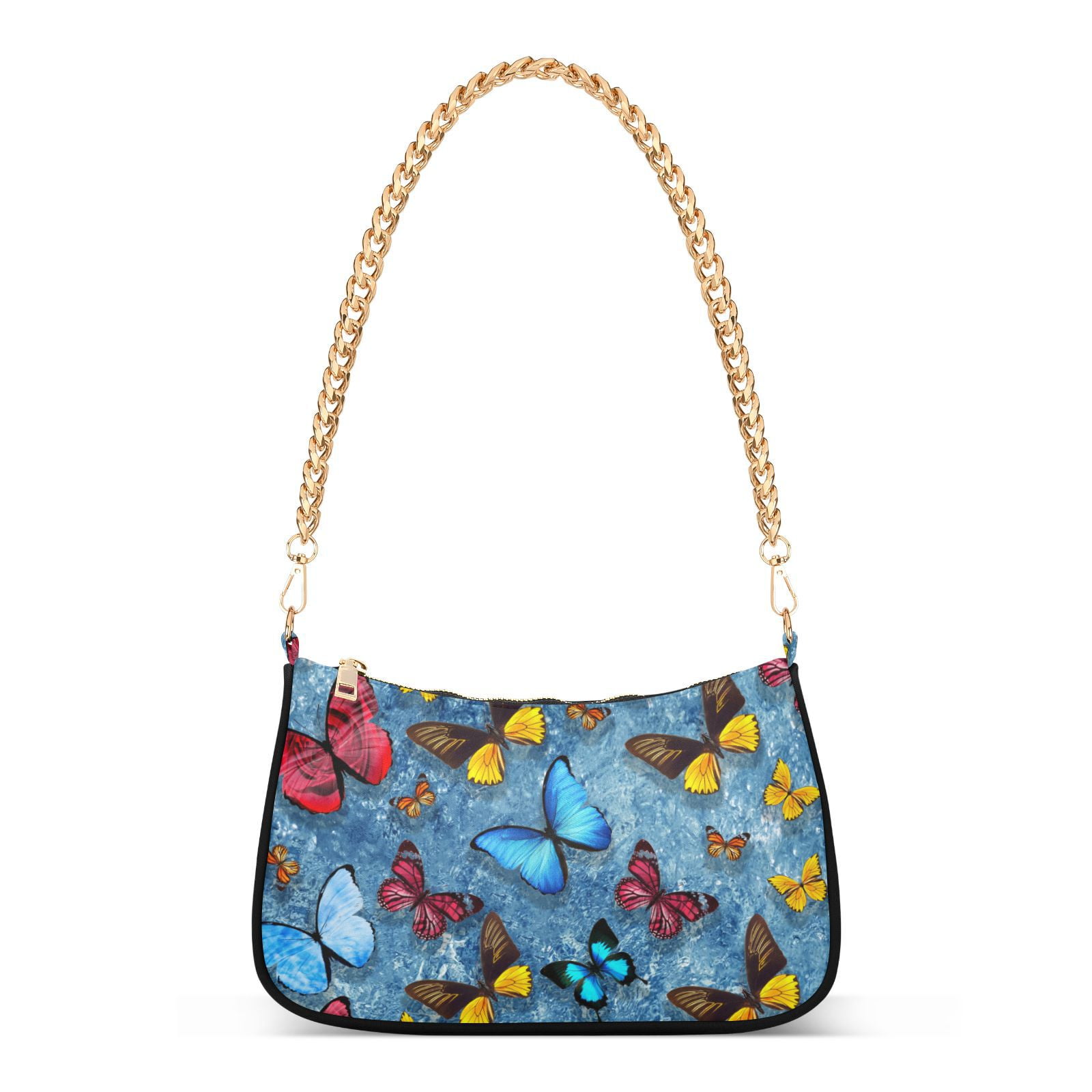 ALAZA Colorful Butterflies Flying Blue Shoulder Bag Purse for Women ...