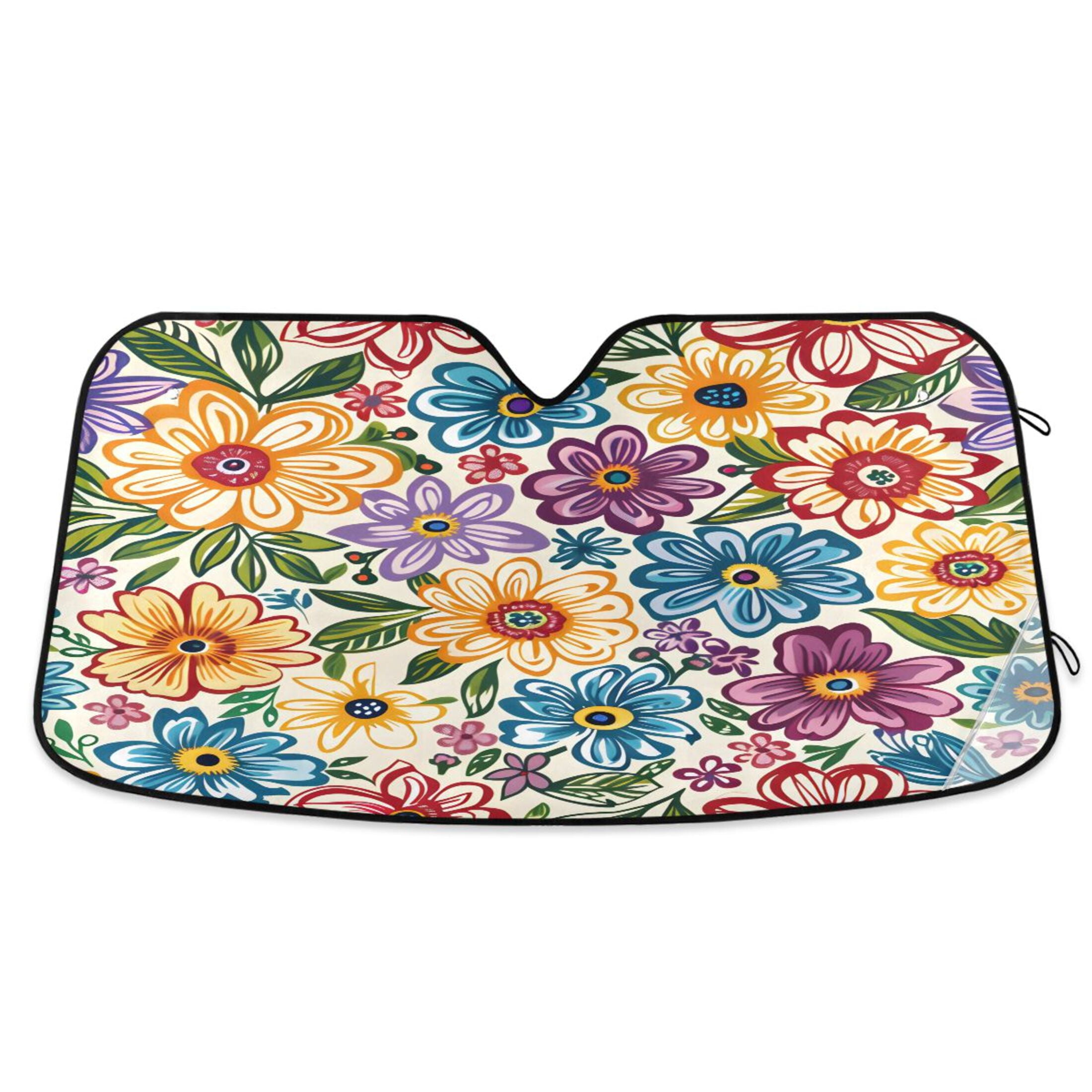 ALAZA Colorful Flowers Floral Windshield Sun Shade Car Foldable Visor ...
