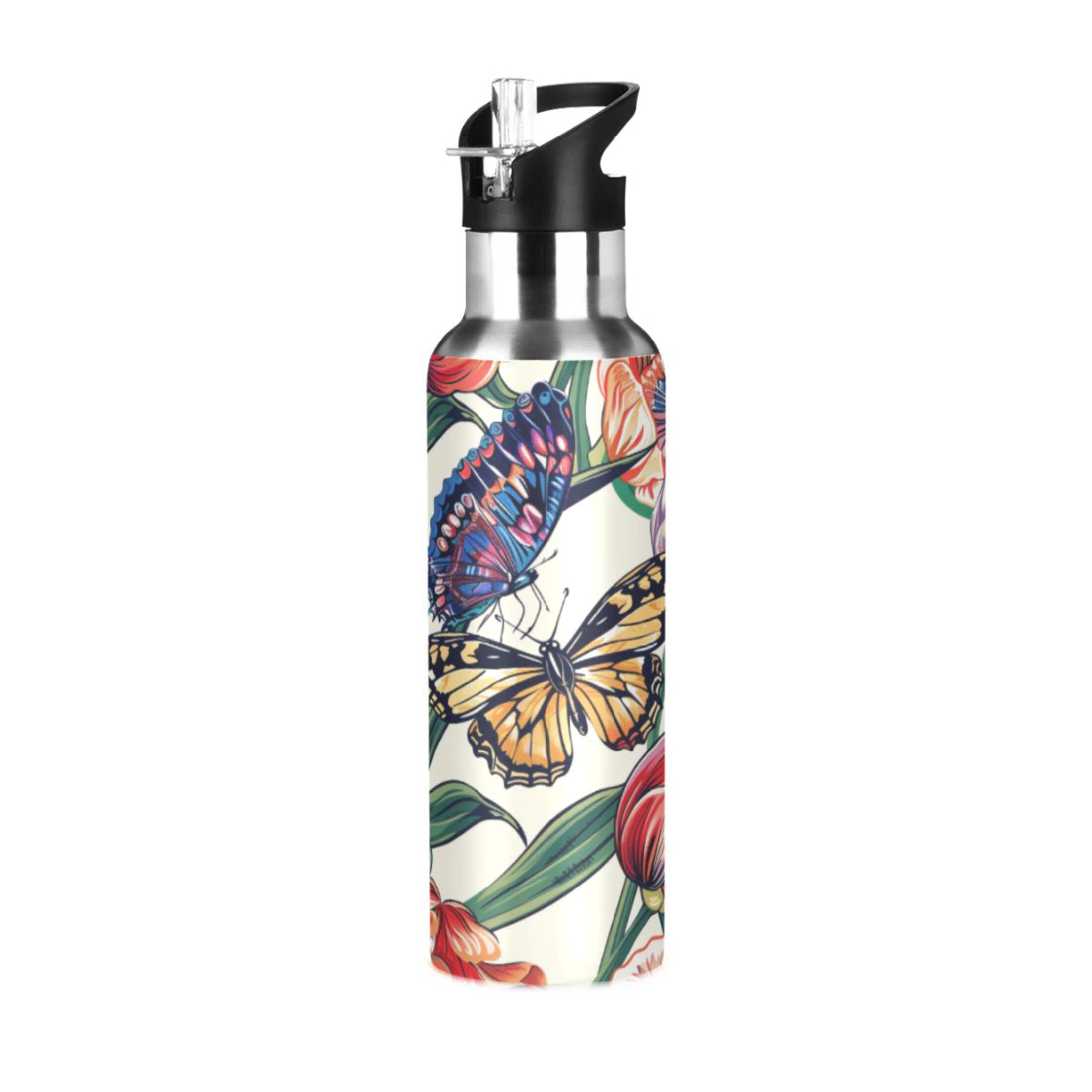 ALAZA Colorful Tulip Butterfly Water Bottle Insulated Flask Stainless ...