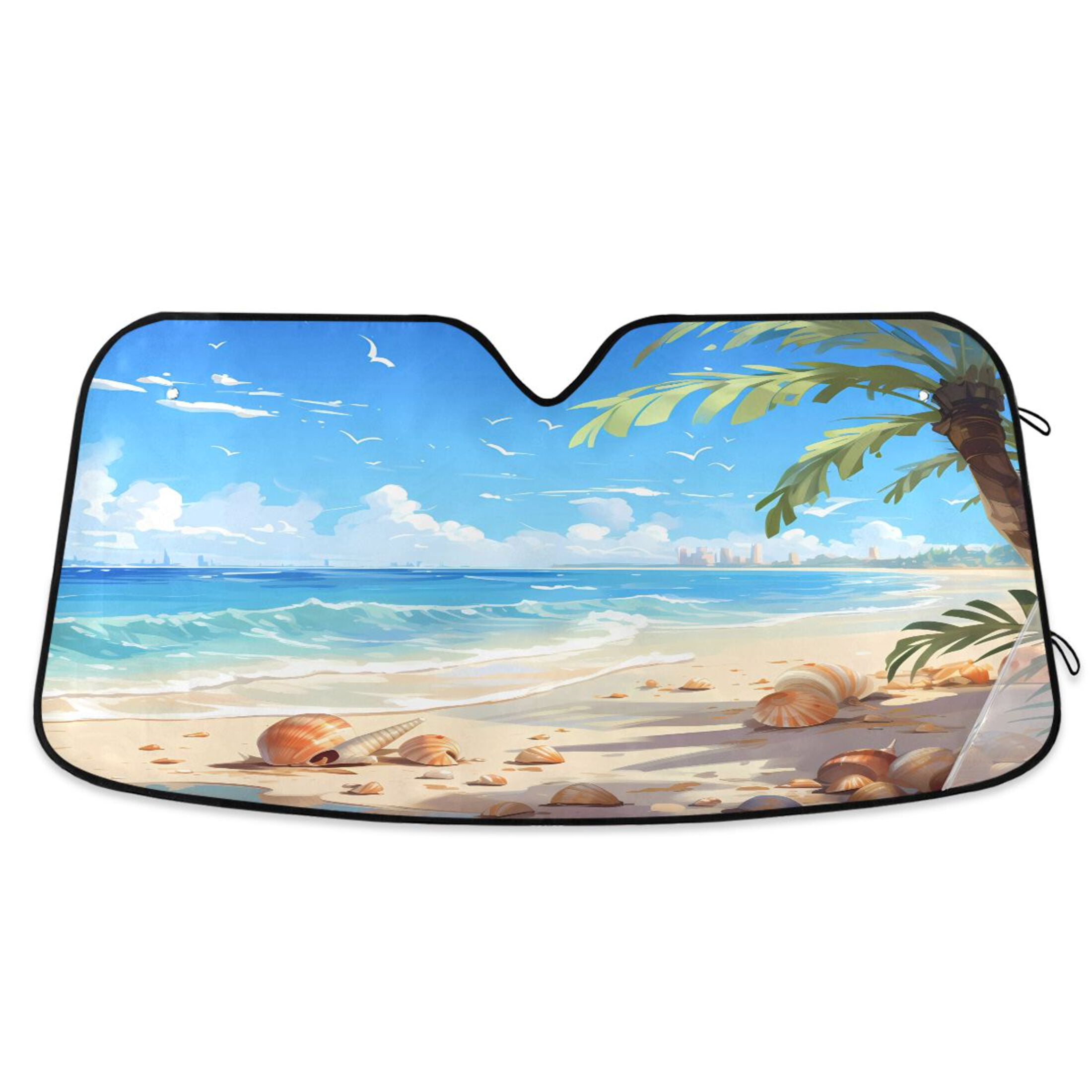 ALAZA Conch on Beach and Sky Windshield Sun Shade Car Foldable Sun ...