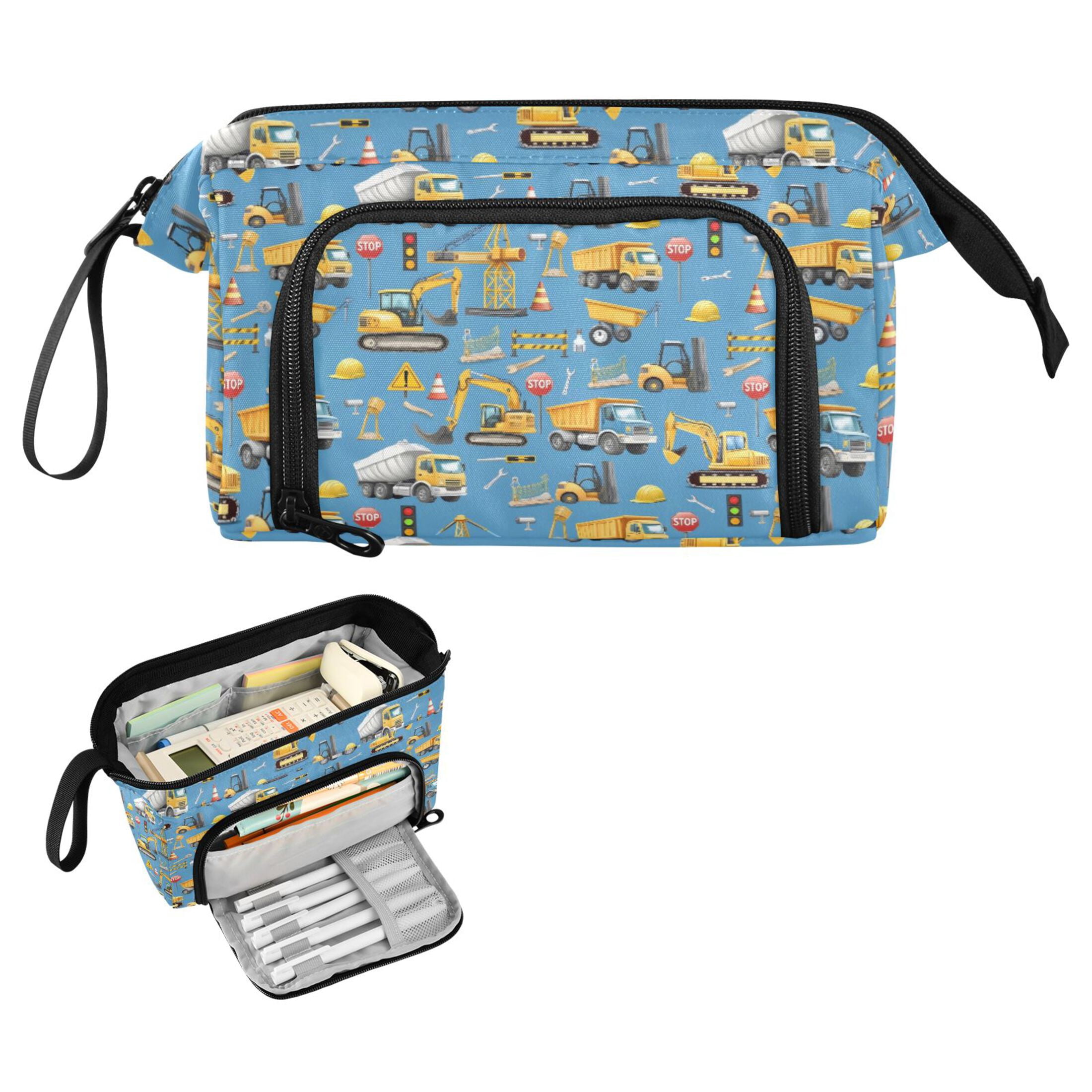 ALAZA Construction Cartoon Trucks Pencil Pouch Big Capacity Pencil Case ...