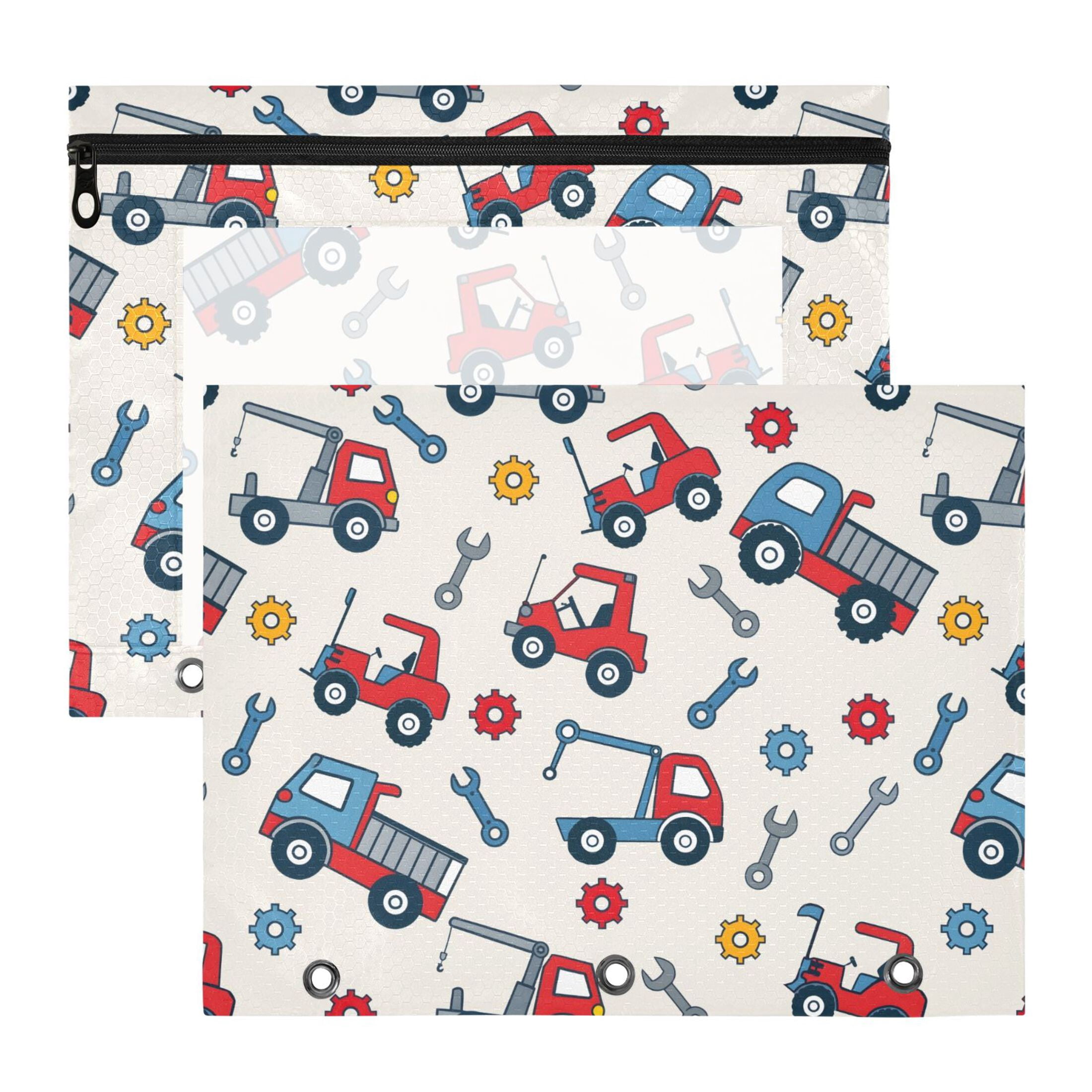 ALAZA Construction Trucks Cute Pattern Pencil Pouch 3 Ring Binder with ...
