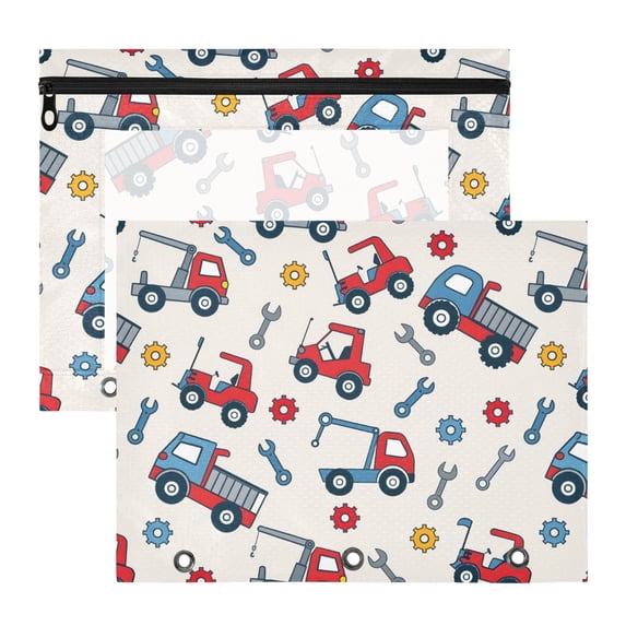 ALAZA Construction Trucks Cute Pattern Pencil Pouch 3 Ring Binder with ...