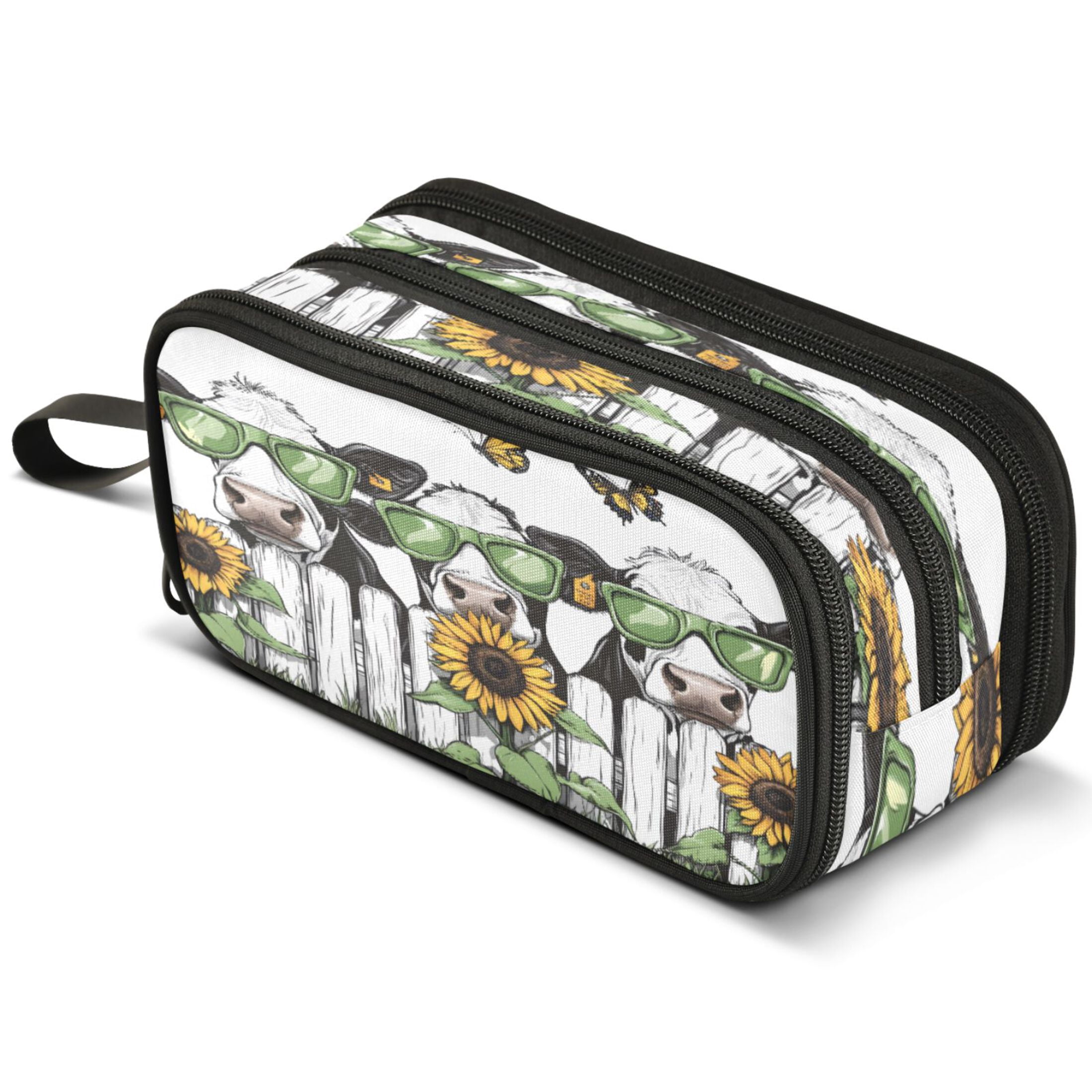 ALAZA Cool Cows Sunflowers Pencil Case Bag Large 3 Compartment Pen ...