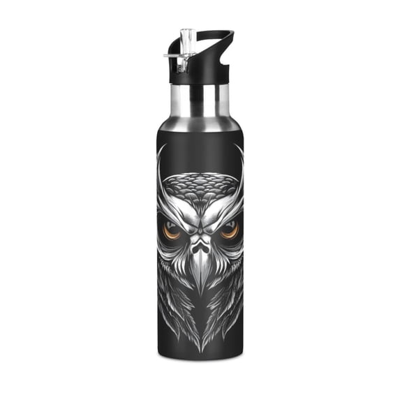 ALAZA Cool Owl Water Bottle Insulated Flask Stainless Steel Straw Lid ...