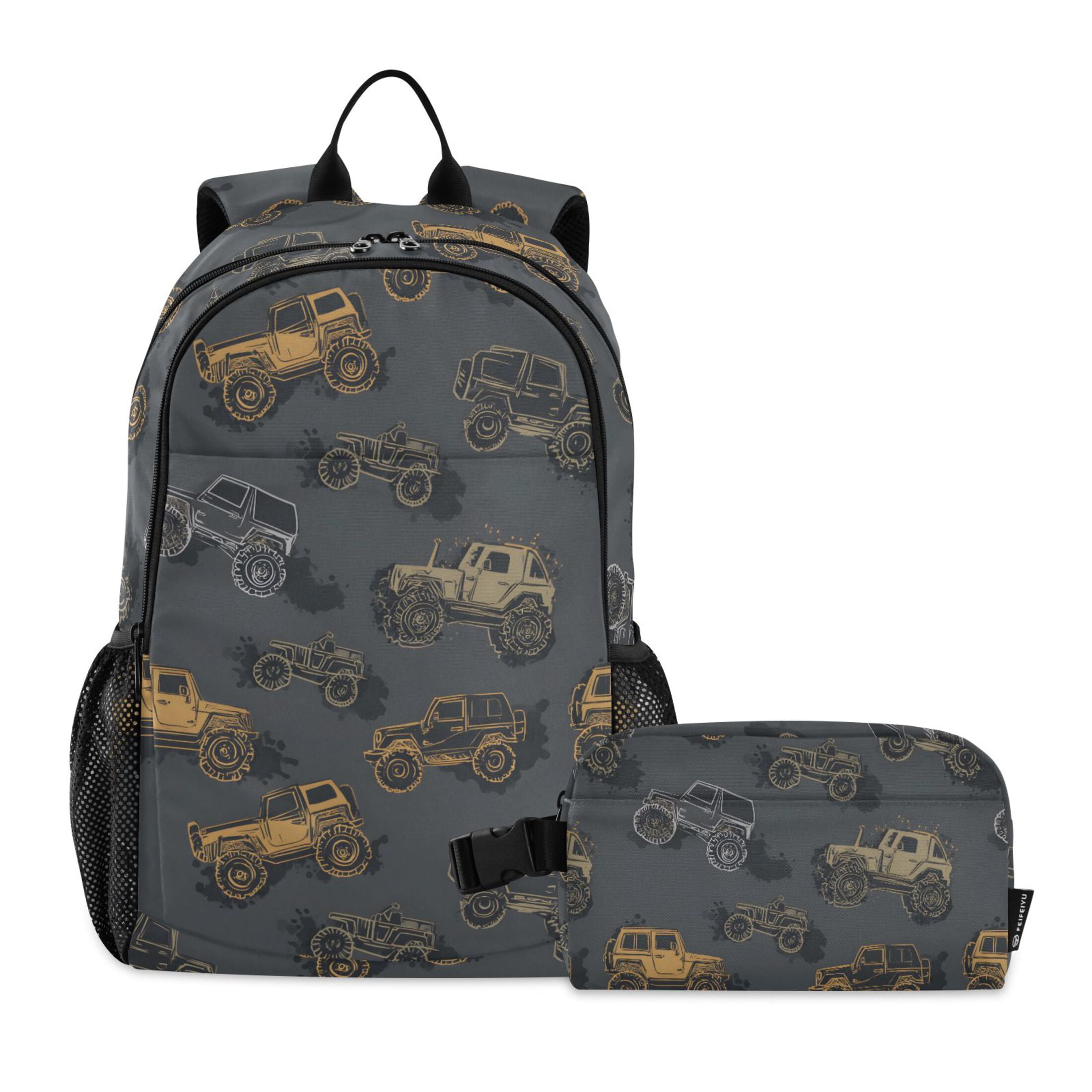 ALAZA Cool Truck Pattern School Backpack Lunch Box Set Student Bookbag ...