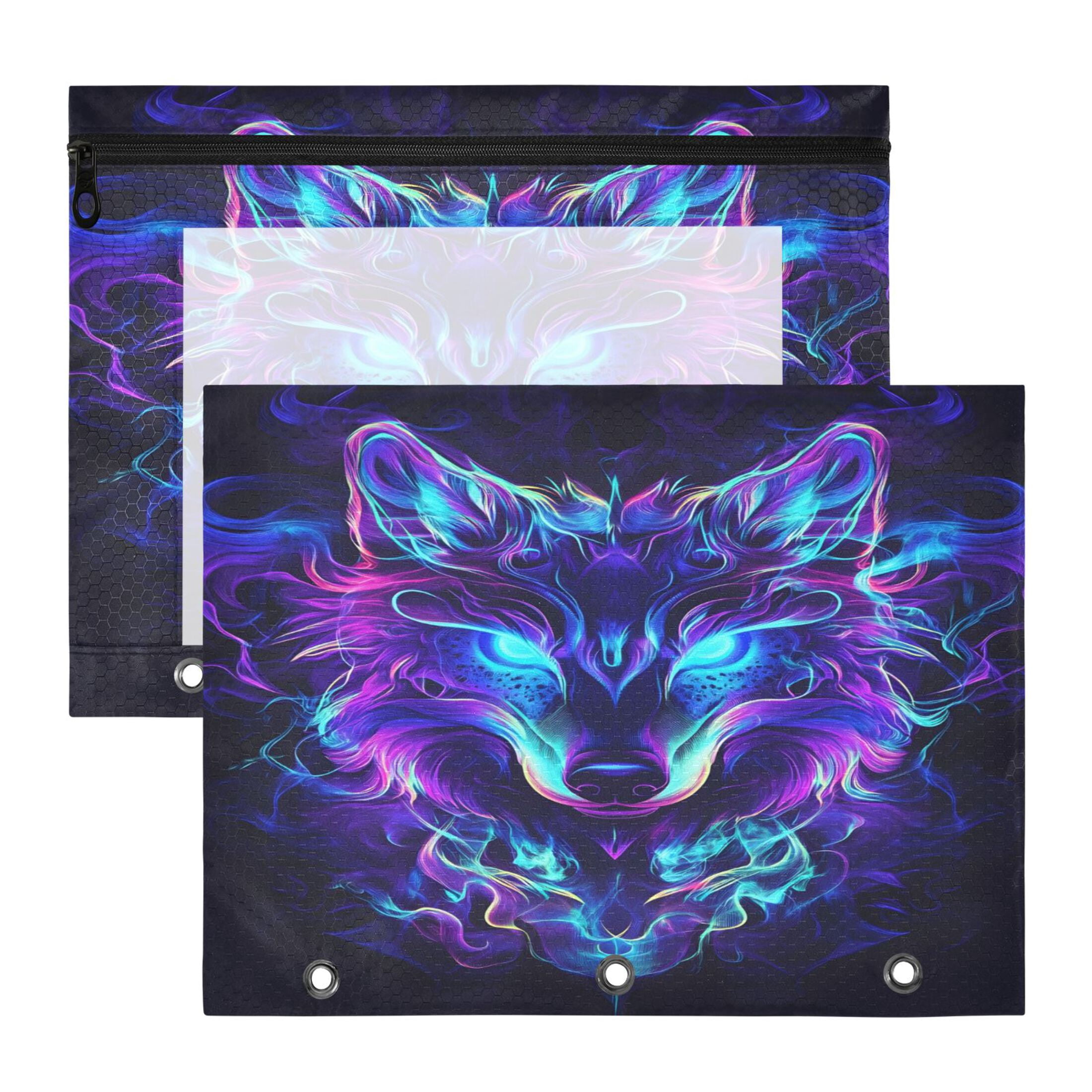 ALAZA Cool Wolf Face Pattern Pencil Pouch 3 Ring Binder with Clear ...
