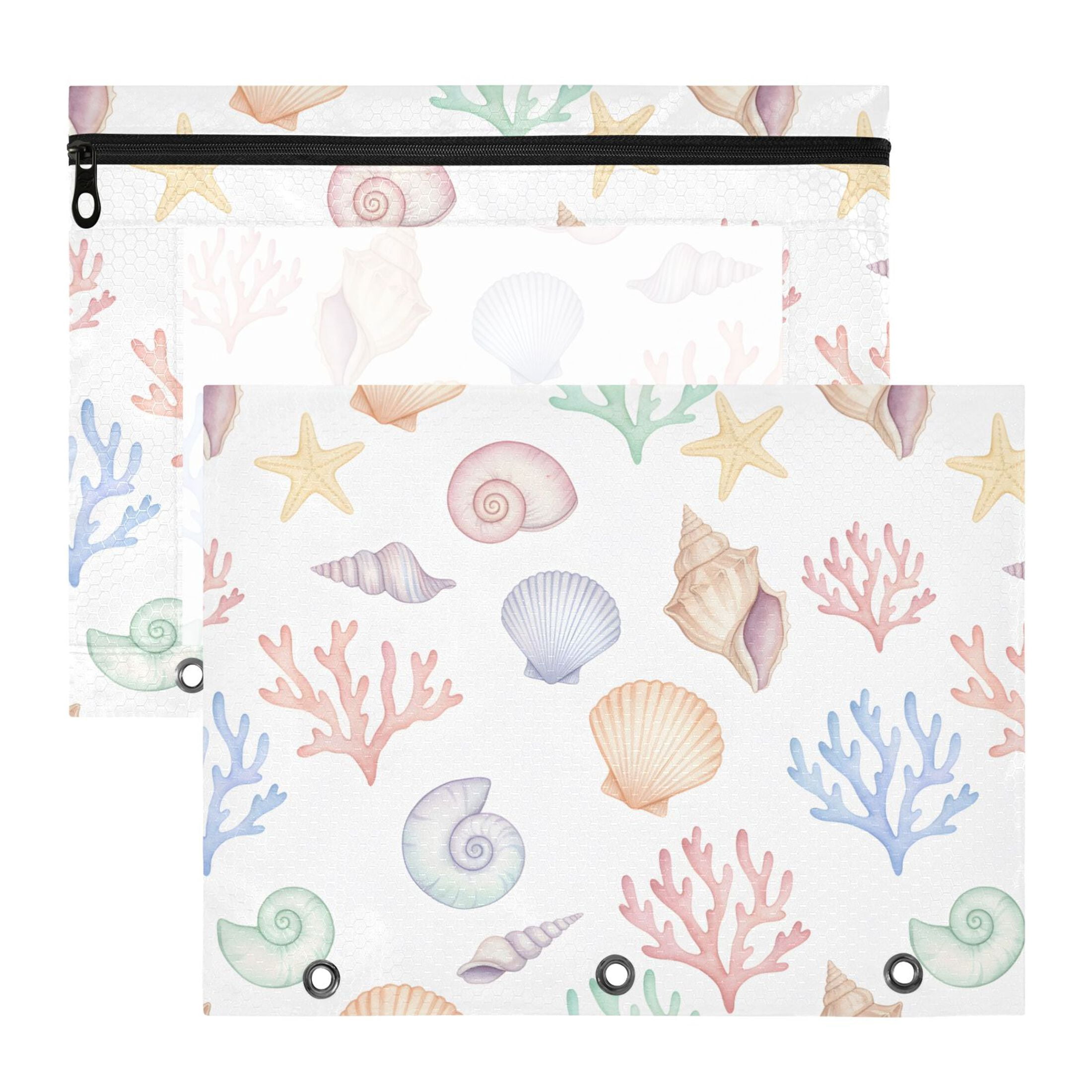 ALAZA Coral Conch Pattern Pencil Pouch 3 Ring Binder with Clear Window ...