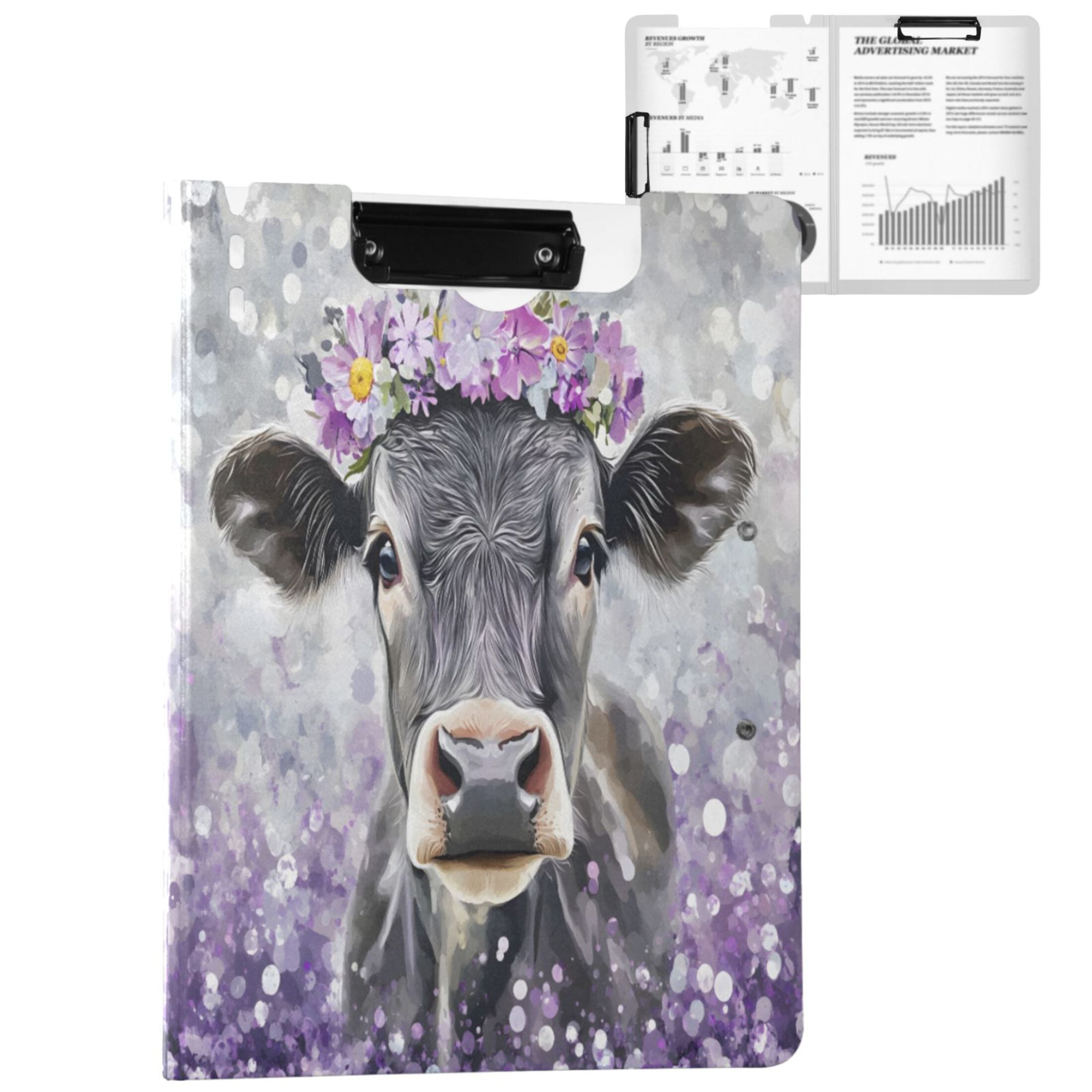 ALAZA Cow Wearing Flower A4 Foldable Clipboard 360 Degree Folder Binder ...