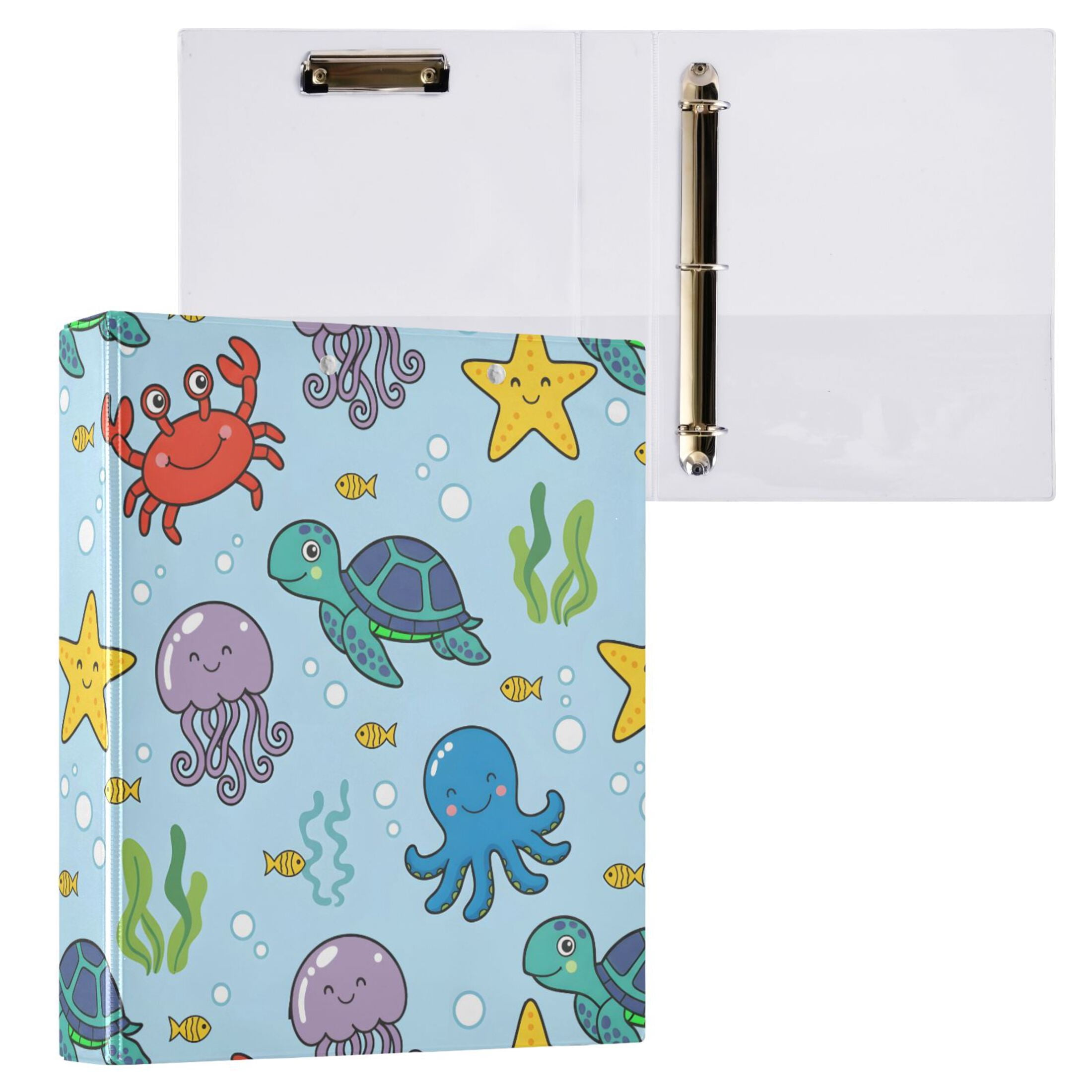 ALAZA Crabs Jellyfish Starfish Hardcover 3 Ring Binder 1.5" D-Rings ...