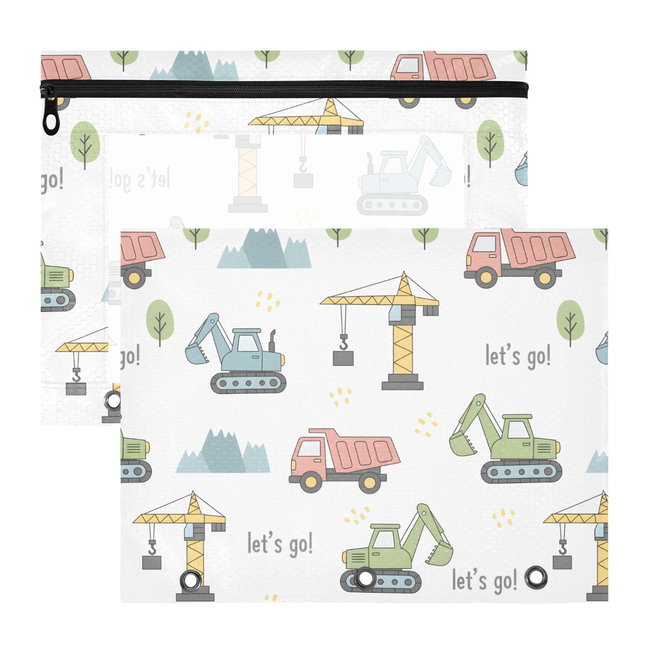 ALAZA Crane Excavator Truck Pattern Pencil Pouch 3 Ring Binder with ...