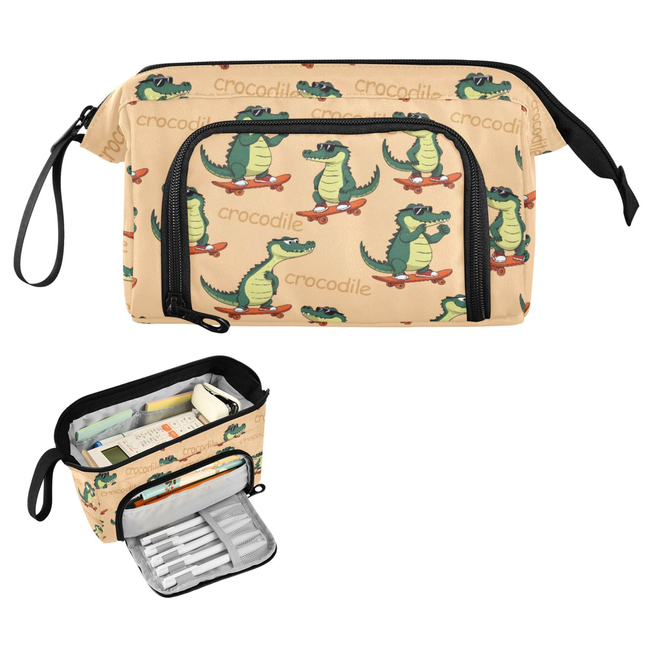 ALAZA Crocodile Skating Pencil Pouch Big Capacity Pencil Case Zipper ...