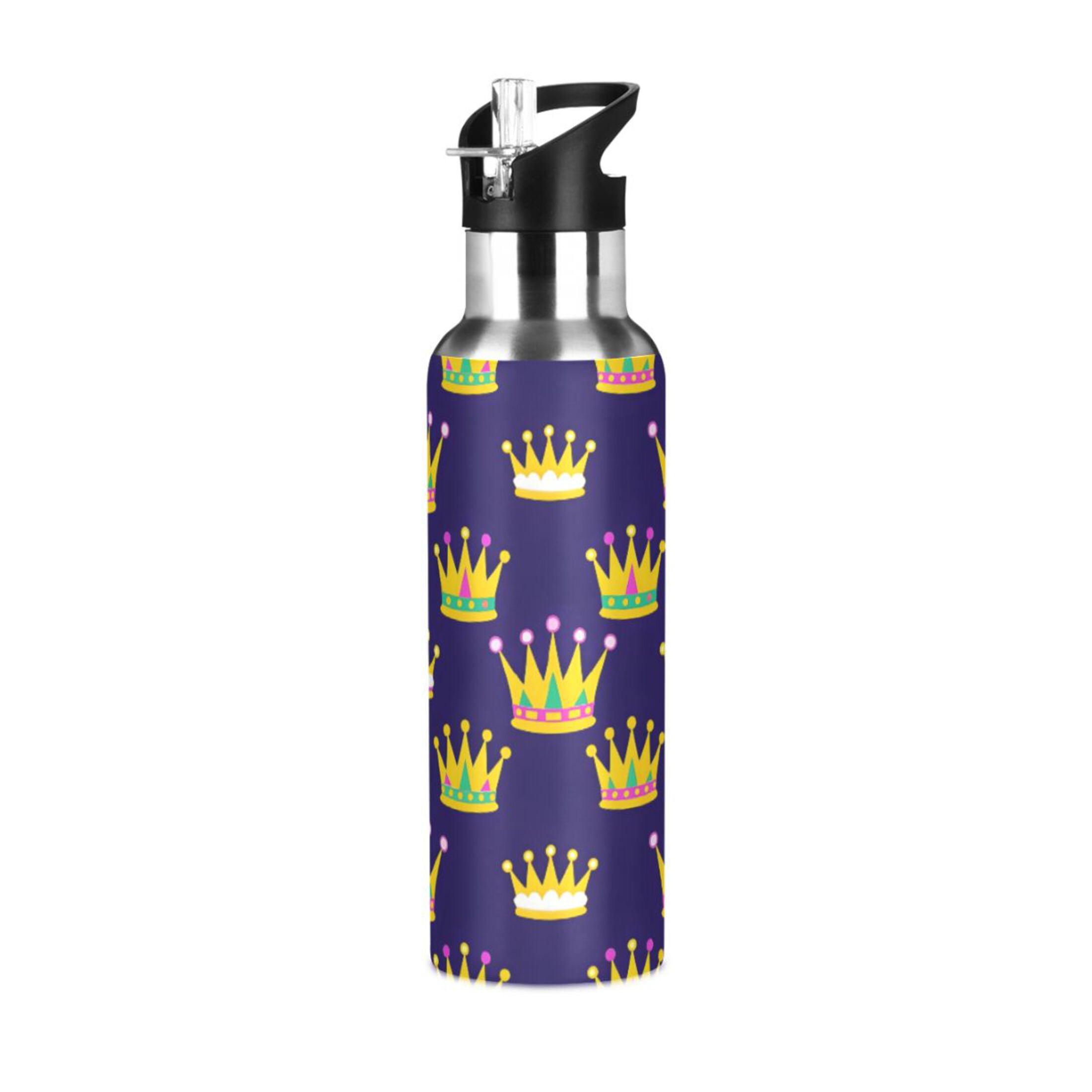 ALAZA Crown Pattern Water Bottle Insulated Flask Stainless Steel Straw ...