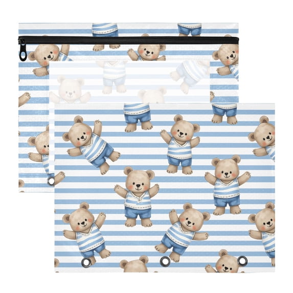 ALAZA Cute Bear on Stripe Pattern Pencil Pouch 3 Ring Binder with Clear ...