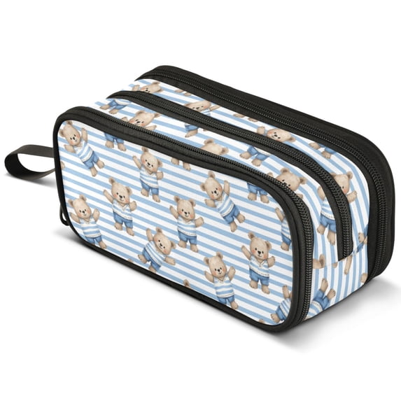 ALAZA Cute Bear on Stripe Pencil Case Bag Large 3 Compartment Pen Pouch ...