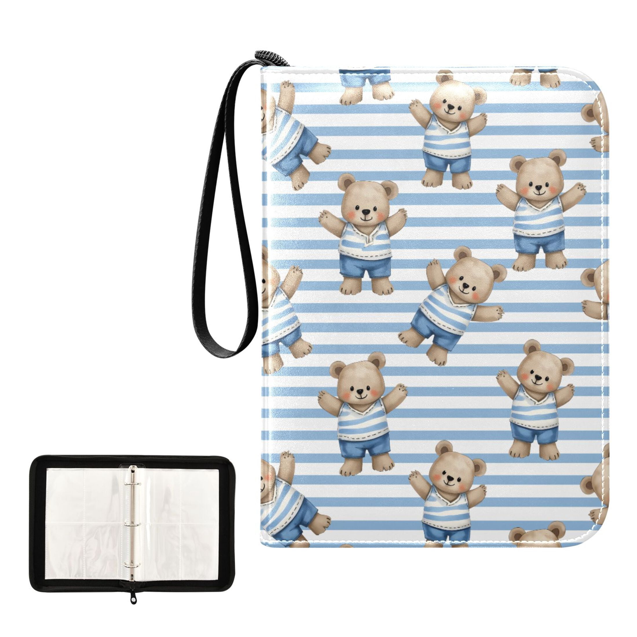 ALAZA Cute Bear on Stripe Trading Card Binder 4 Pocket Cards Collection ...
