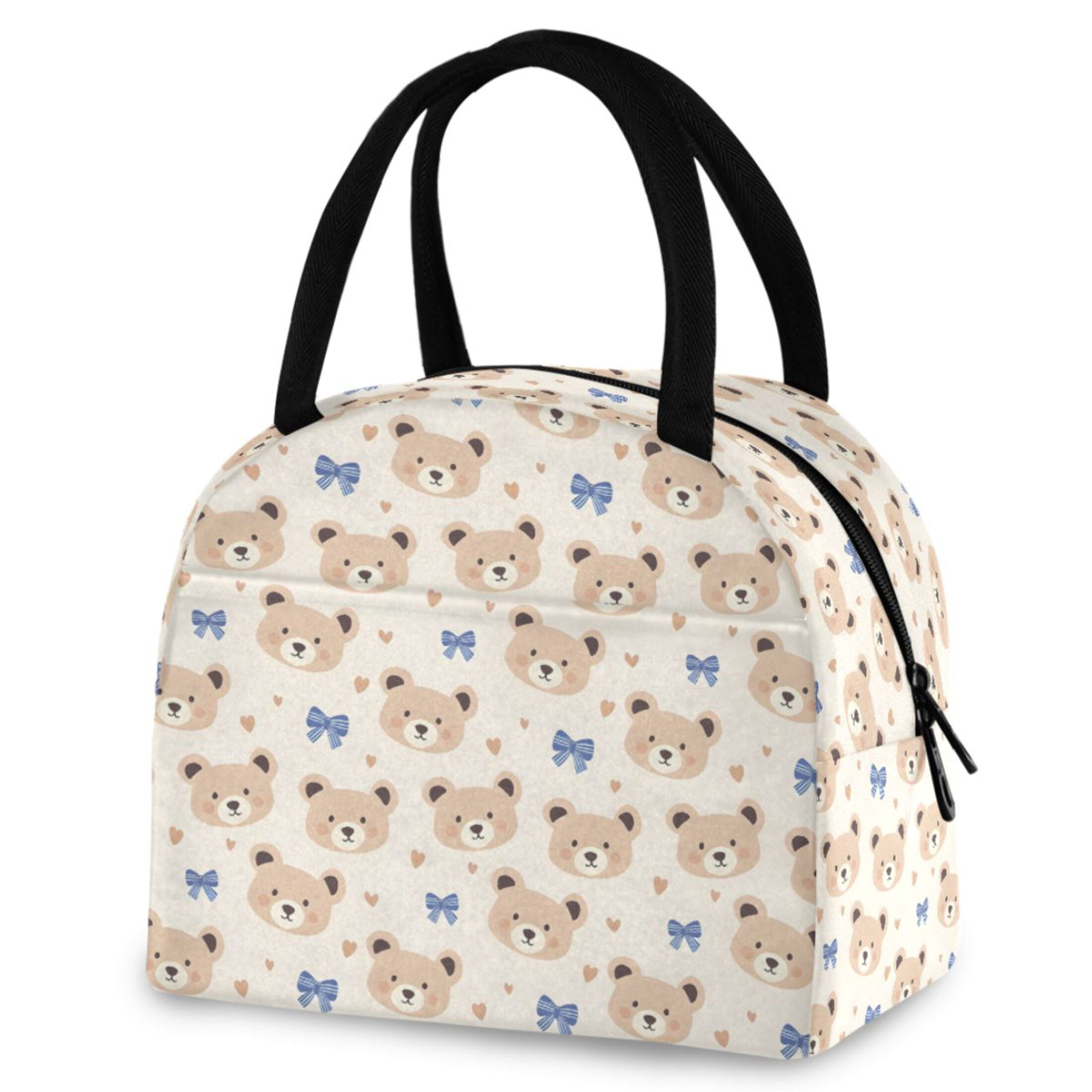 ALAZA Cute Bears Bows Insulated Lunch Box Reusable Cooler Tote Bag Work ...