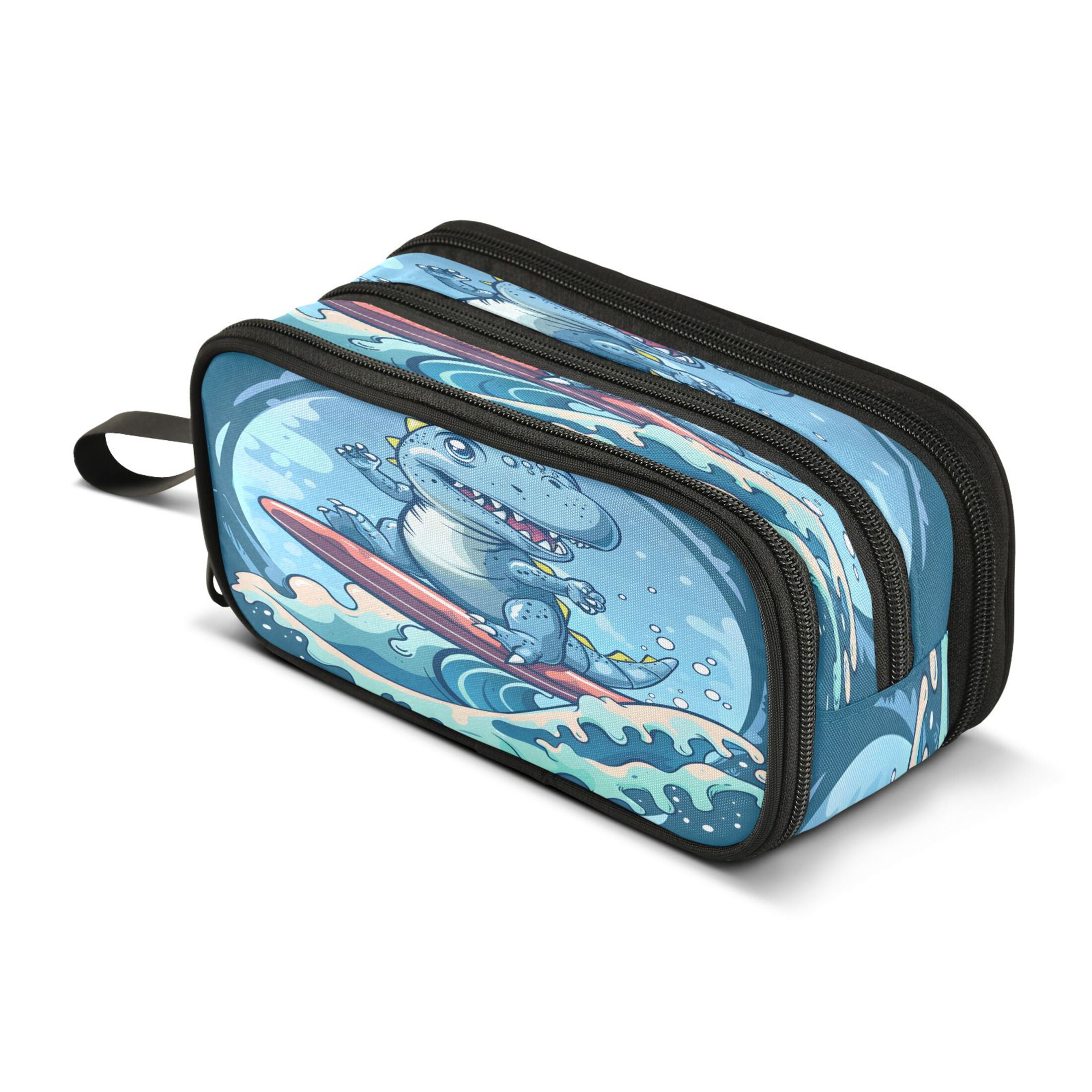 ALAZA Cute Cartoon Dinosaur Skate Pencil Case Bag 3 Compartment Pen ...