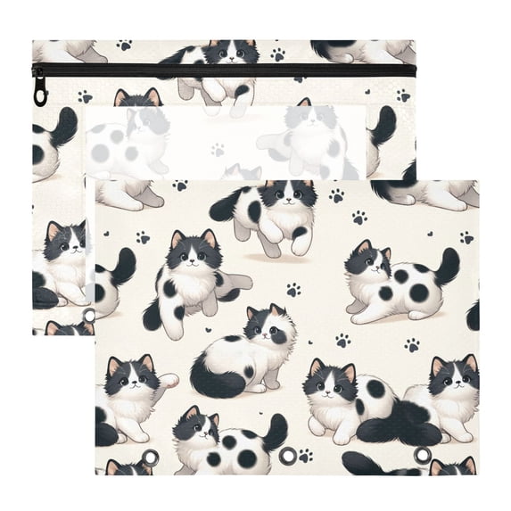 ALAZA Cute Cat Footprint Pattern Pencil Pouch 3 Ring Binder with Clear ...