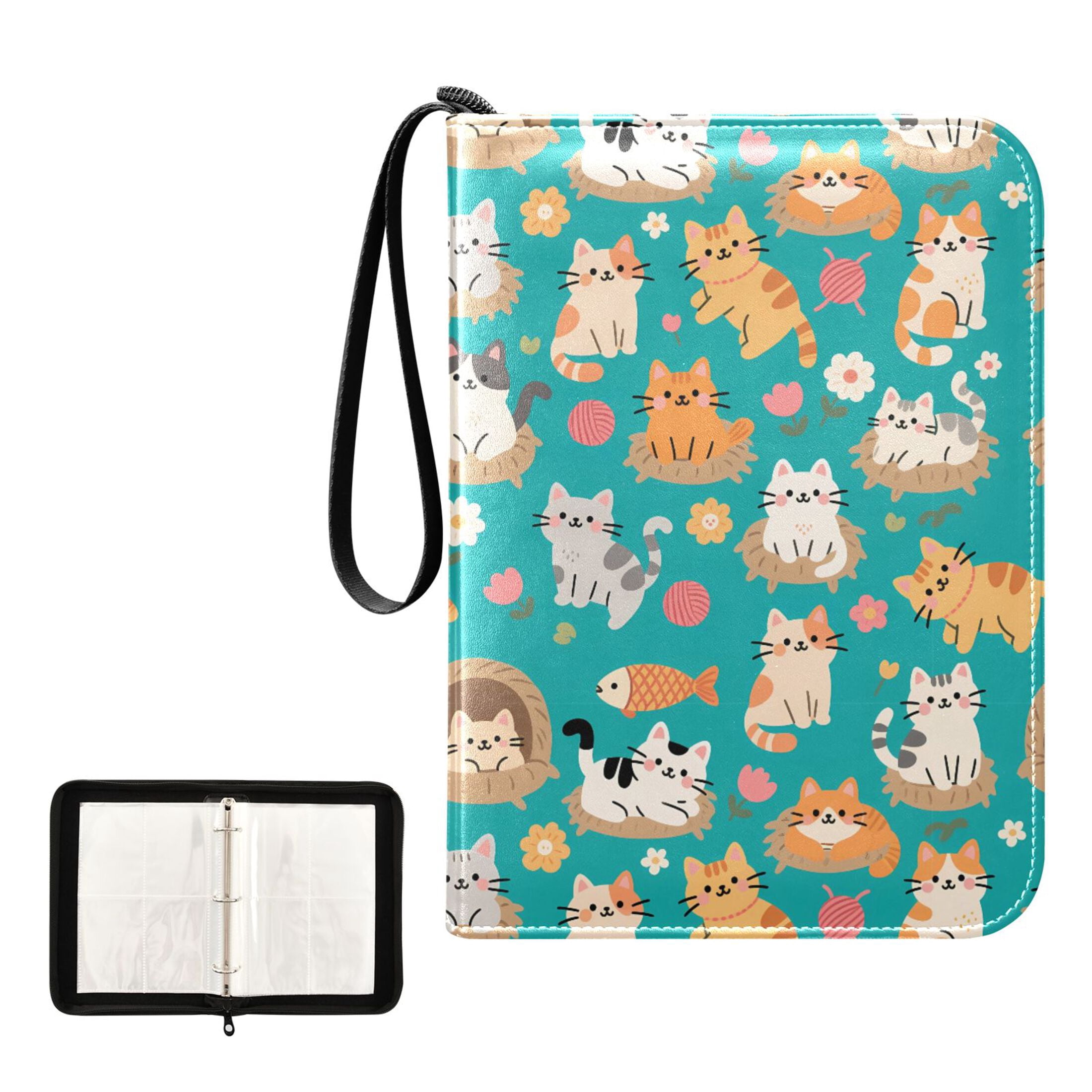 ALAZA Cute Cats Cartoon Trading Card Binder 4 Pocket Cards Collection ...
