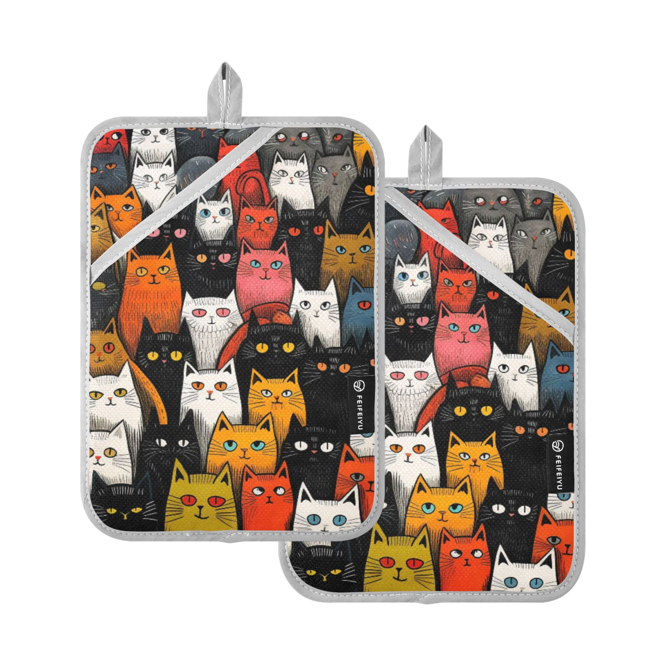 ALAZA Cute Cats Print Pot Holders Set of 2 Heat Resistant Kitchen Oven ...