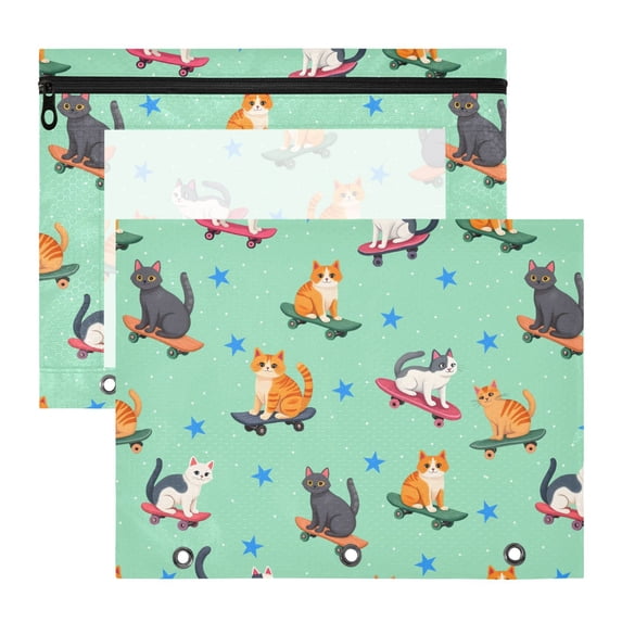 ALAZA Cute Cats Skating Pattern Pencil Pouch 3 Ring Binder with Clear ...