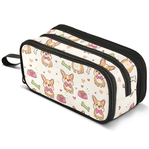 ALAZA Cute Corgi Dogs Bones Pencil Case Bag Large 3 Compartment Pen ...
