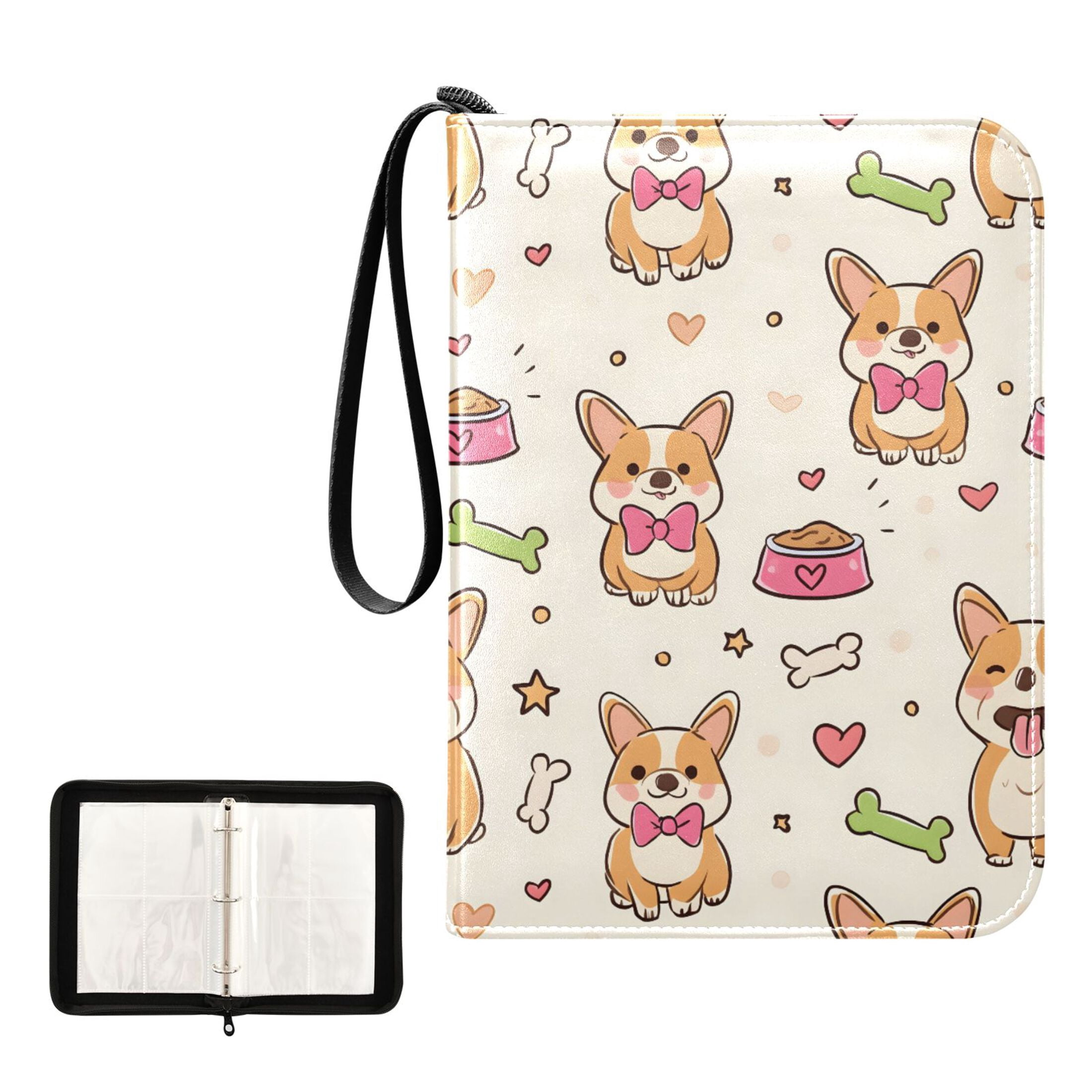 ALAZA Cute Corgi Dogs Bones Trading Card Binder 4 Pocket Cards ...