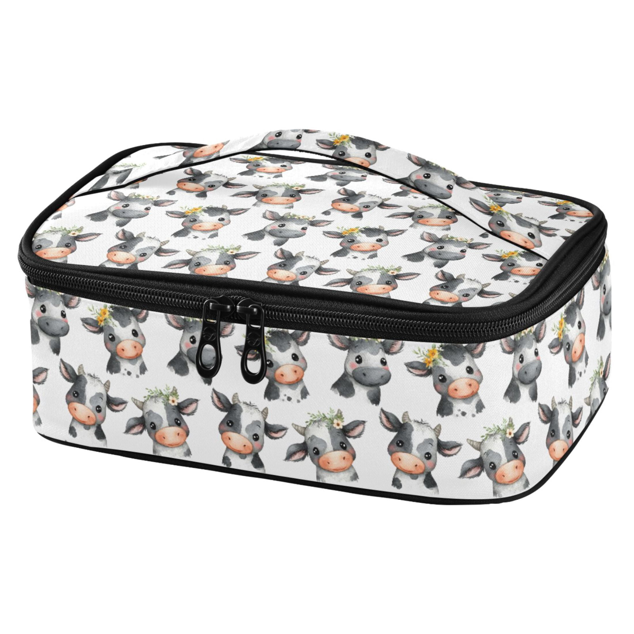 ALAZA Cute Cow with Flower Lunch Box Insulated Reusable Cooler Tote Bag ...