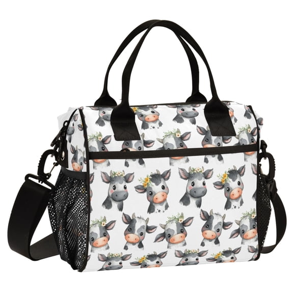 ALAZA Cute Cow with Flower Print Cooler Lunch Bag Insulated Reusable ...
