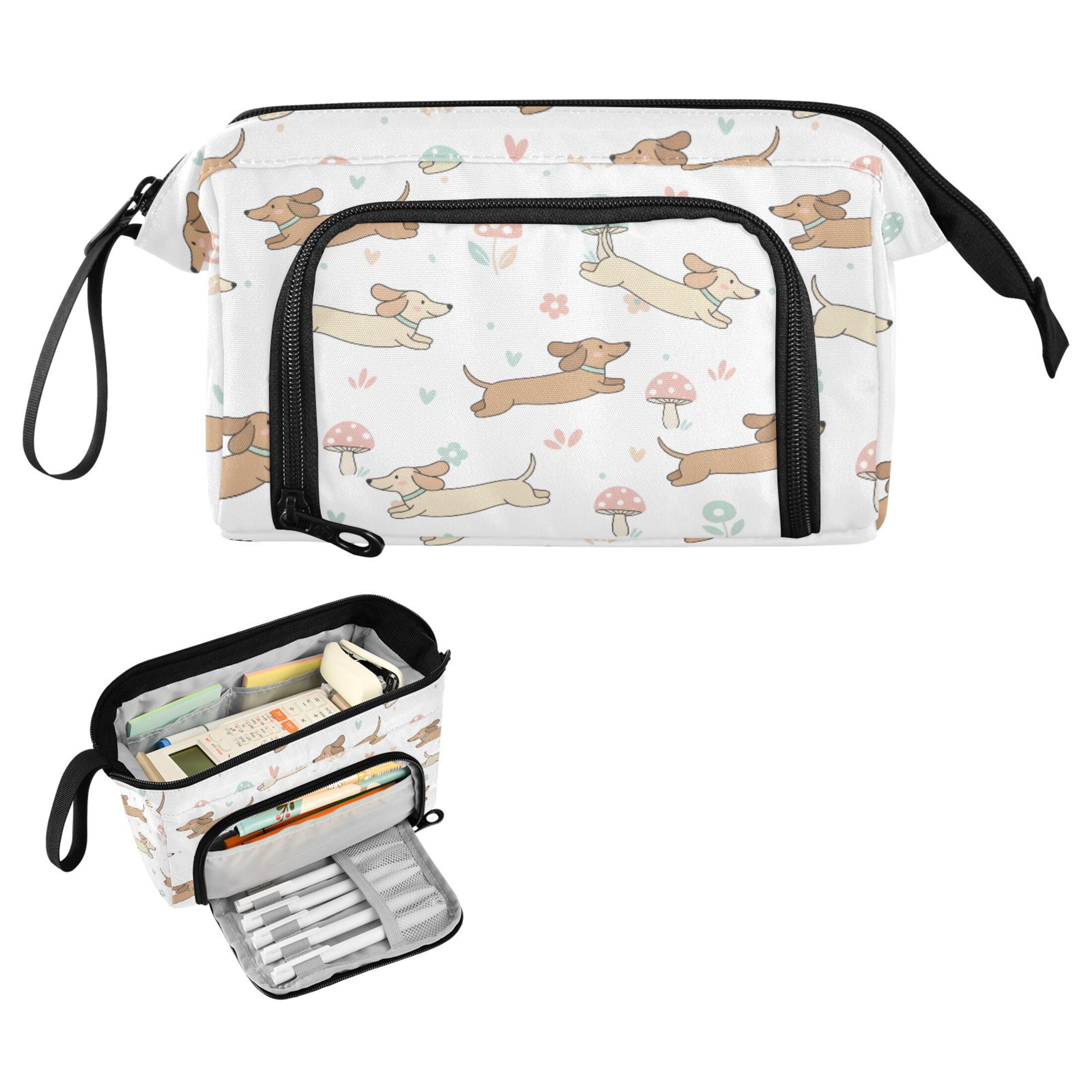 ALAZA Cute Dachshund Dog Mushrooms Pencil Pouch Big Capacity Pencil ...