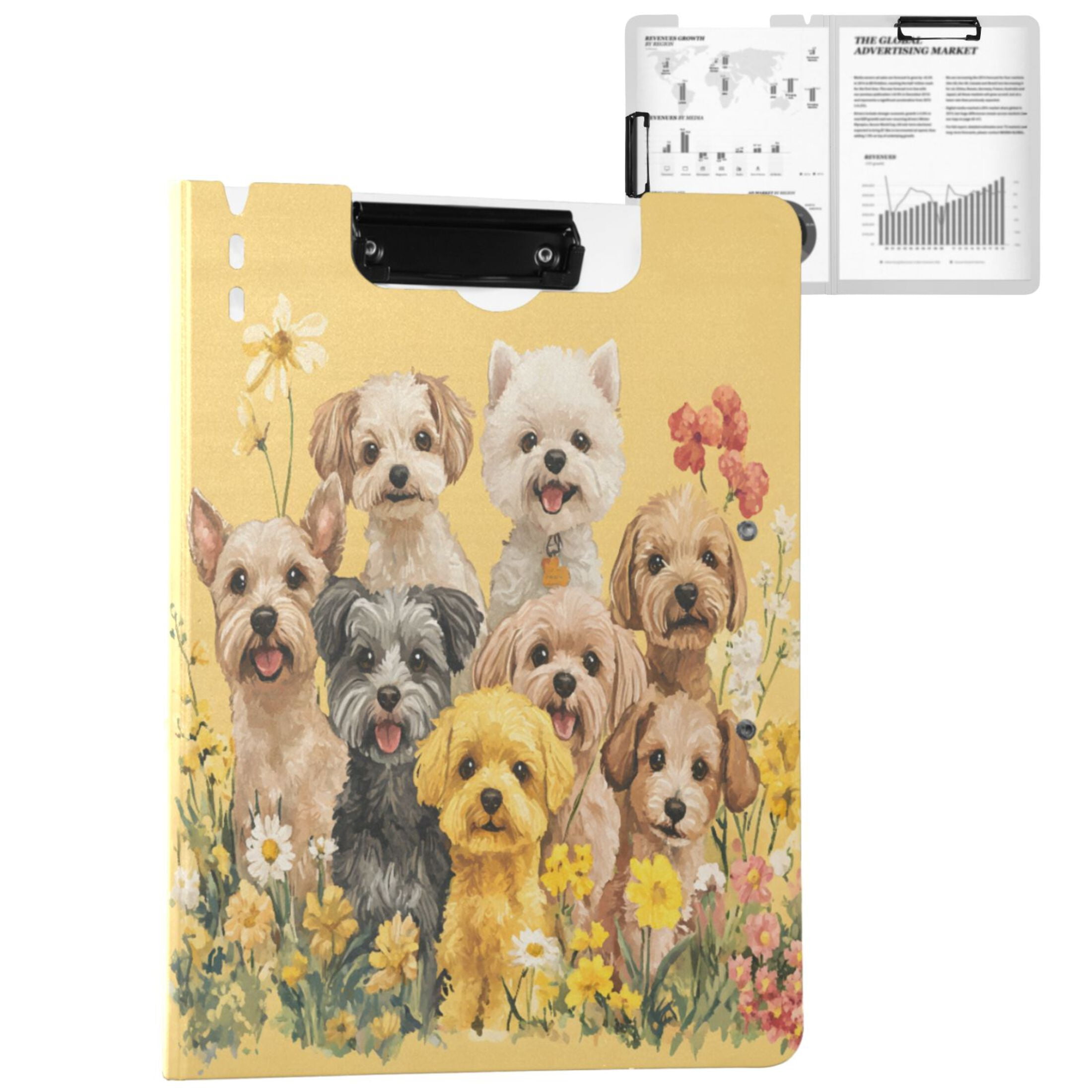 ALAZA Cute Dogs Floral A4 Foldable Clipboard 360 Degree Folder Binder ...