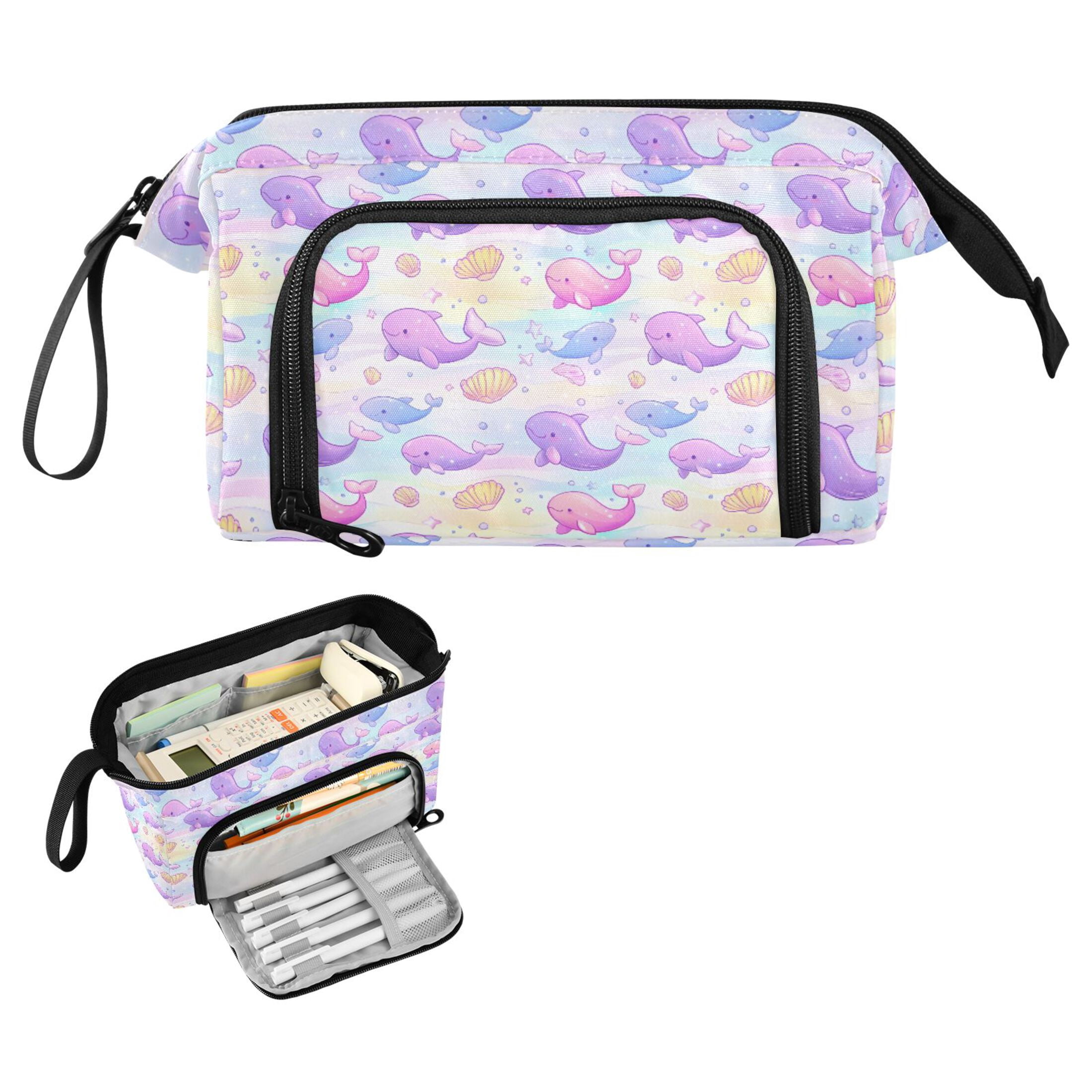 ALAZA Cute Dolphins Cartoon Pencil Pouch Big Capacity Pencil Case ...