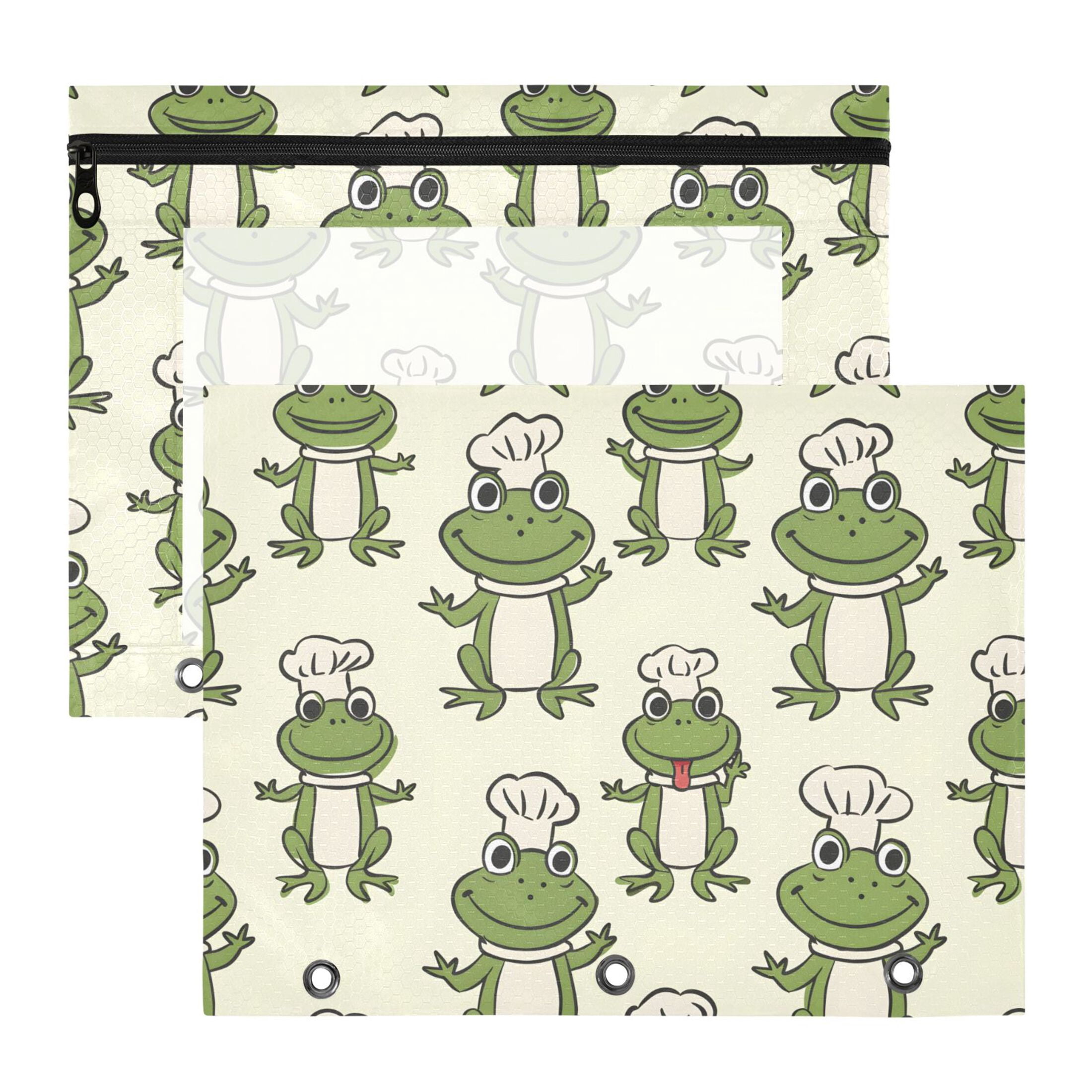 ALAZA Cute Frog Pattern Pencil Pouch 3 Ring Binder with Clear Window ...