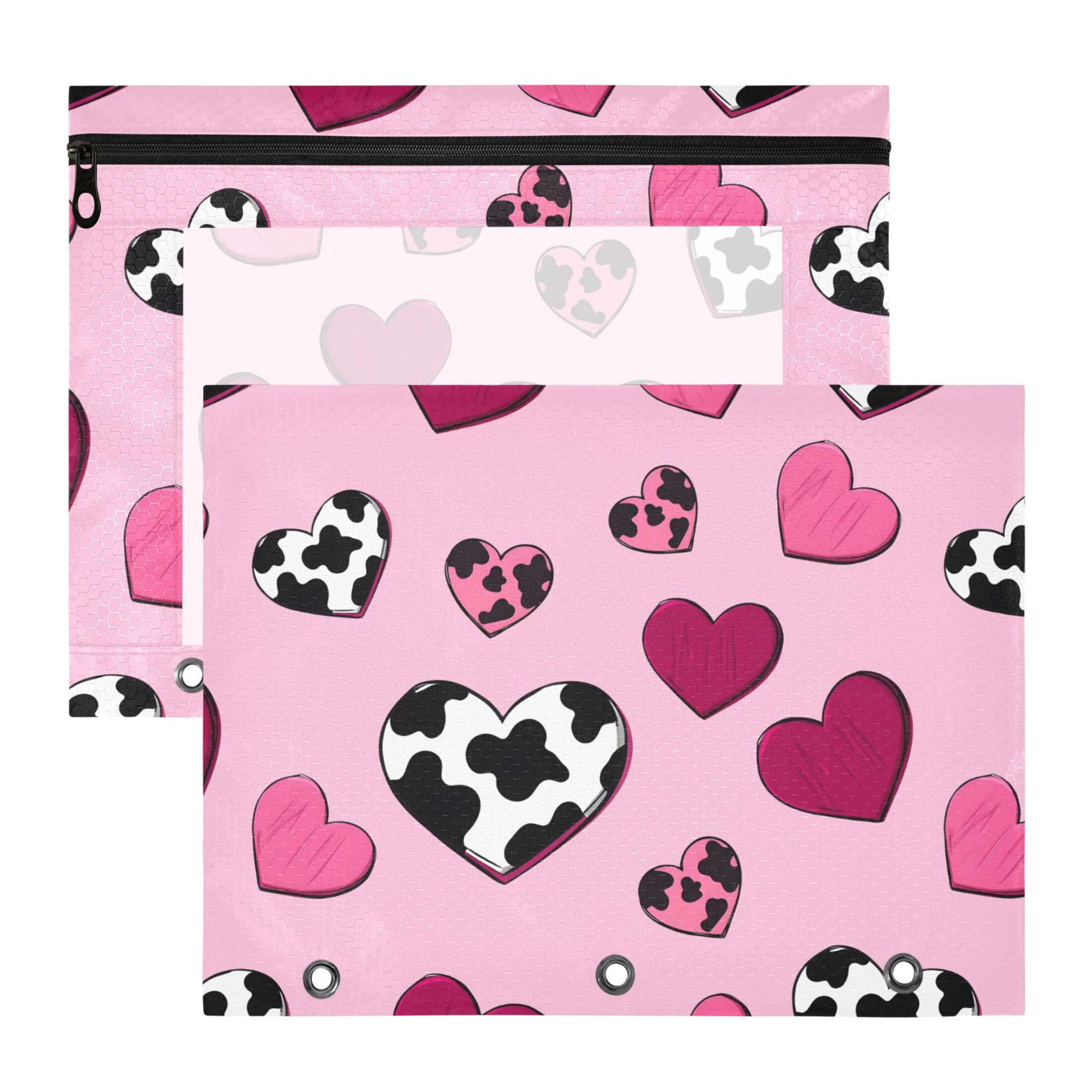 ALAZA Cute Hearts Pattern Pencil Pouch 3 Ring Binder with Clear Window ...