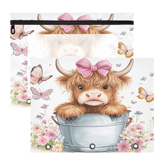 ALAZA Cute Highland Cattle Butterfly Pattern Pencil Pouch 3 Ring Binder ...