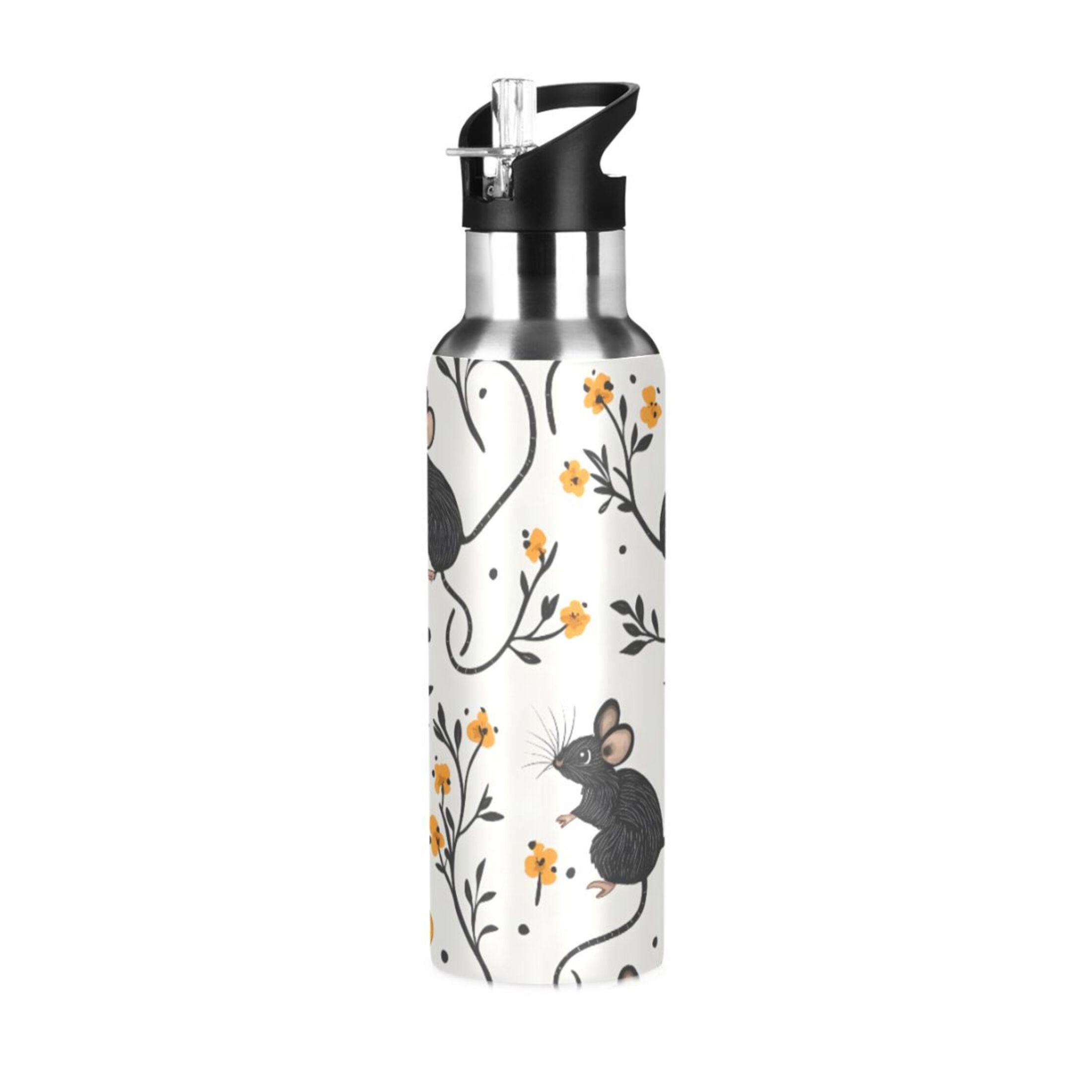 ALAZA Cute Mouse Rat Water Bottle Insulated Flask Stainless Steel Straw ...