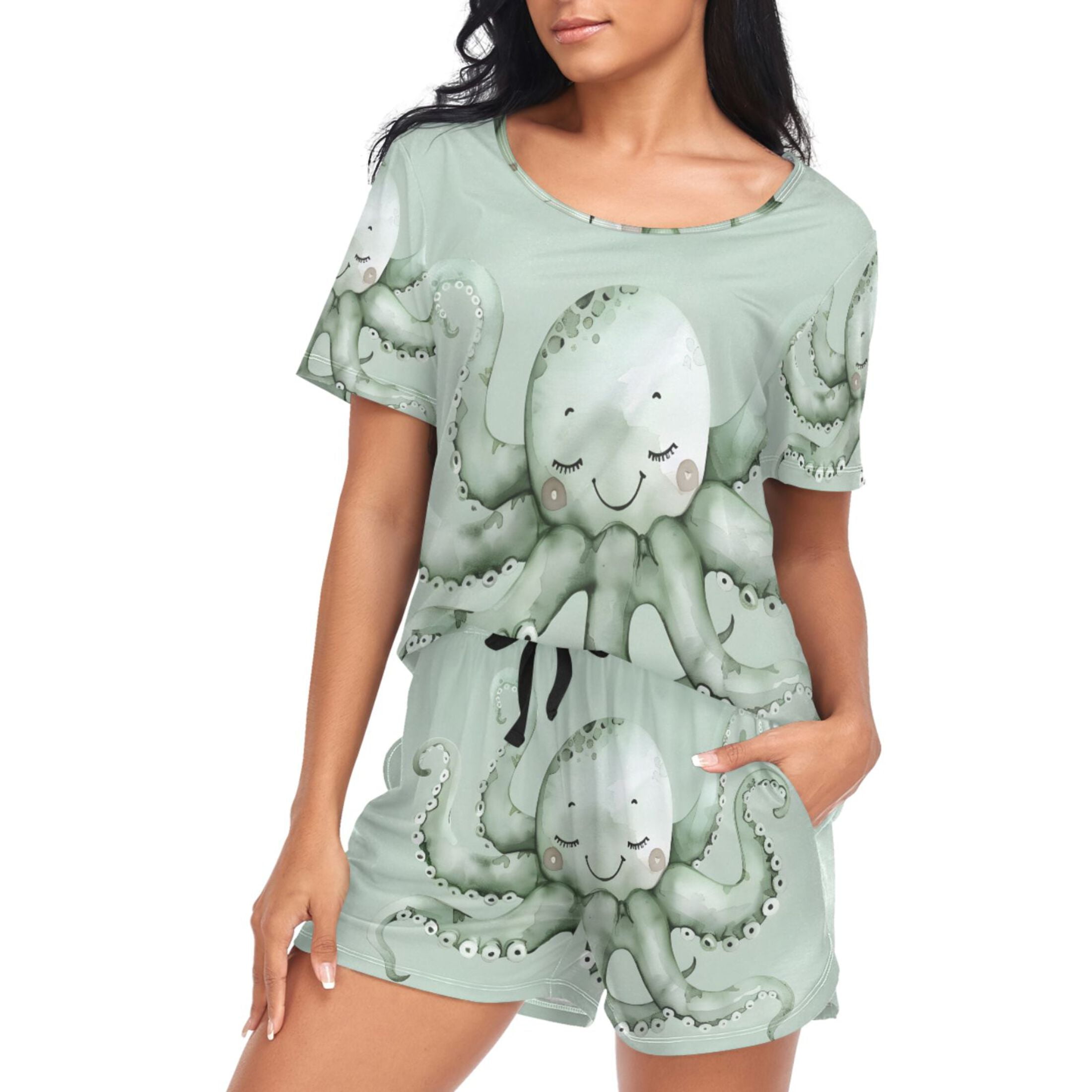 ALAZA Cute Octopus Women's Pajama Set Short Sleepwear Loungewear with ...