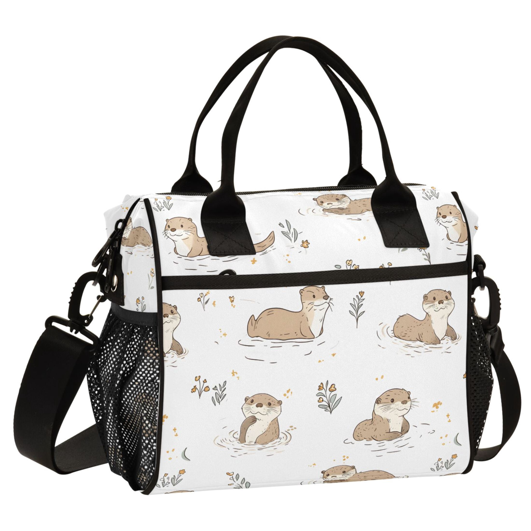 ALAZA Cute Otters Flower Print Cooler Lunch Bag Insulated Reusable ...