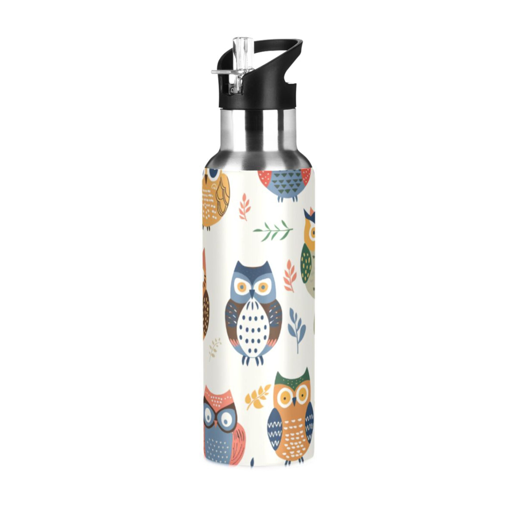 ALAZA Cute Owl Pattern Water Bottle Insulated Flask Stainless Steel ...