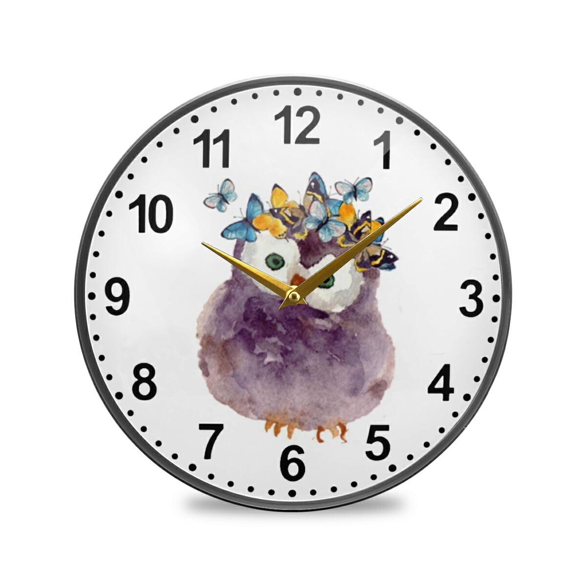 ALAZA Cute Owls Watercolor Animal Wall Clock Battery Operated Silent ...