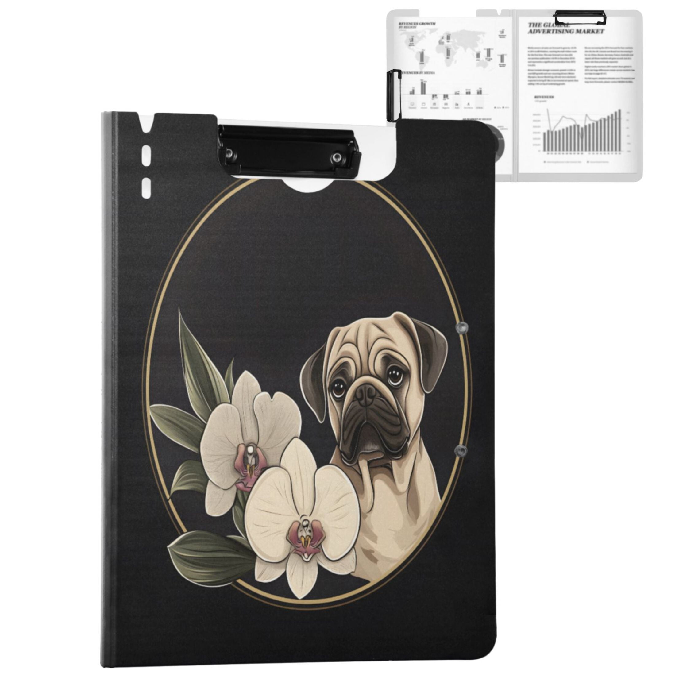 ALAZA Cute Pug Dog A4 Foldable Clipboard 360 Degree Folder Binder ...