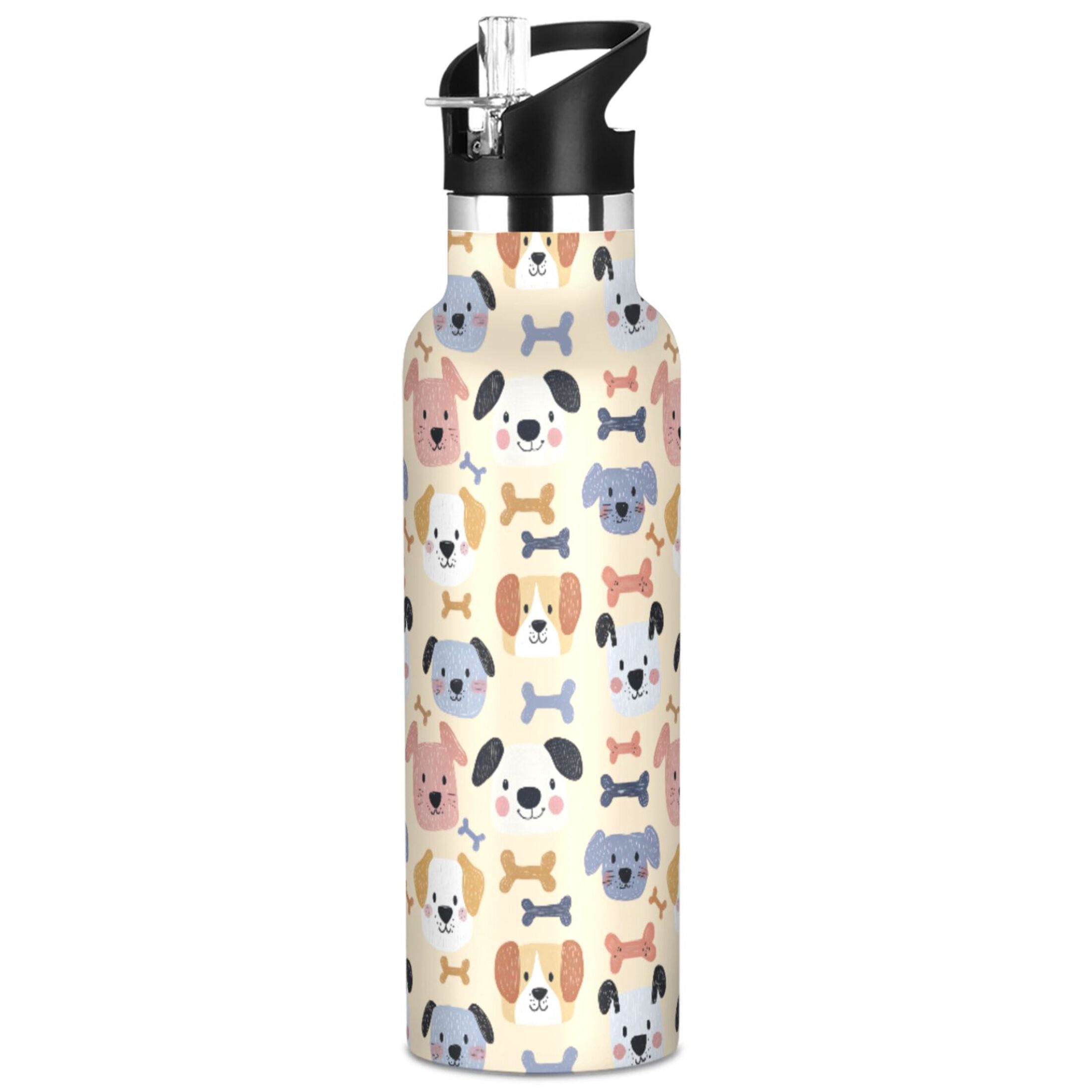 ALAZA Cute Puppy Dogs Bones Pattern Stainless Steel Water Bottle Vacuum ...