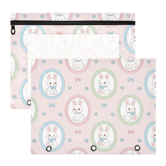 ALAZA Cute Rabbit Bow Pattern Pencil Pouch 3 Ring Binder with Clear ...